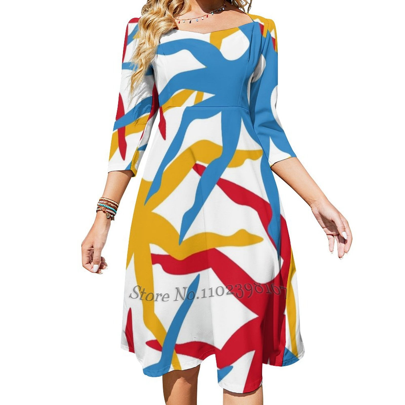 Pattern Female Praying Mantis Sweetheart Knot Flared Dress Fashion ...