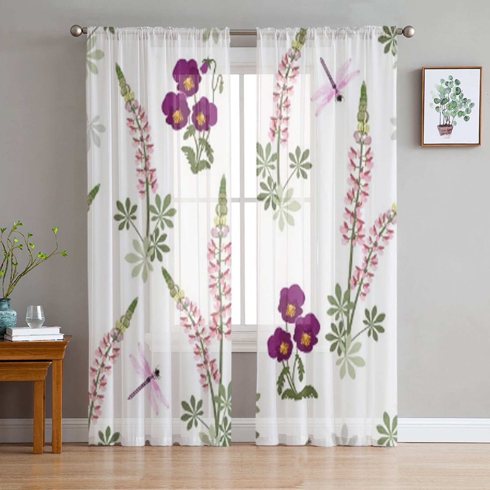 Pattern Flower Leaves White Plumeria Tulle Curtain for Living Room ...