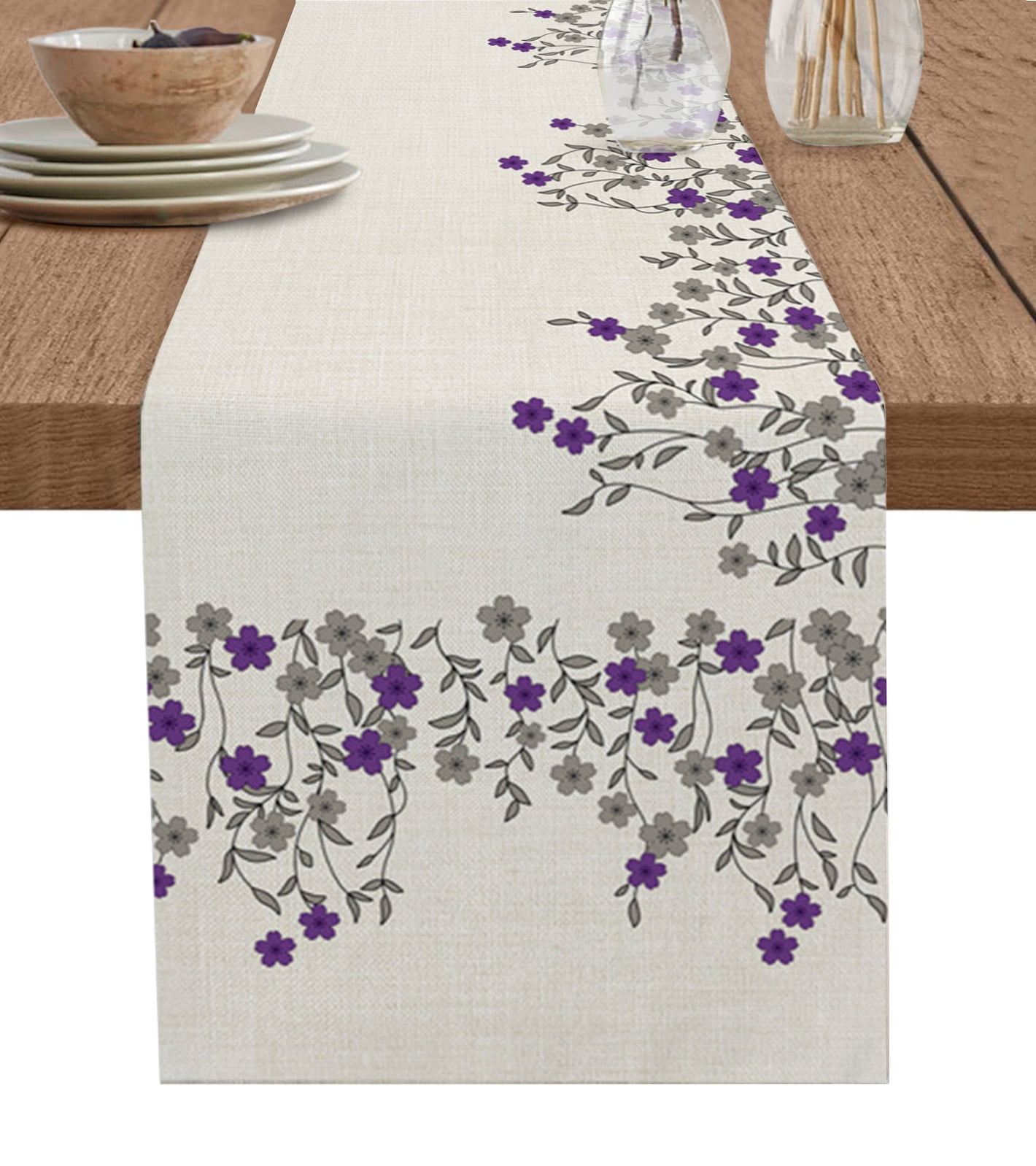 Pattern Flower Plant Leaf Illustration Purple Table Runner ration Home ...