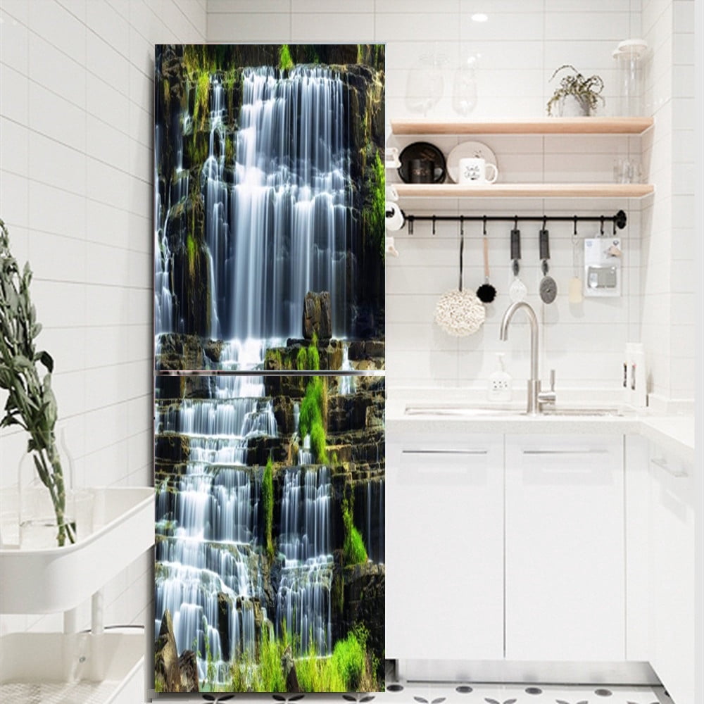 Pattern Fridge Sticker Art Scenery Girls Refrigerator Door Wrap Kitchen ...