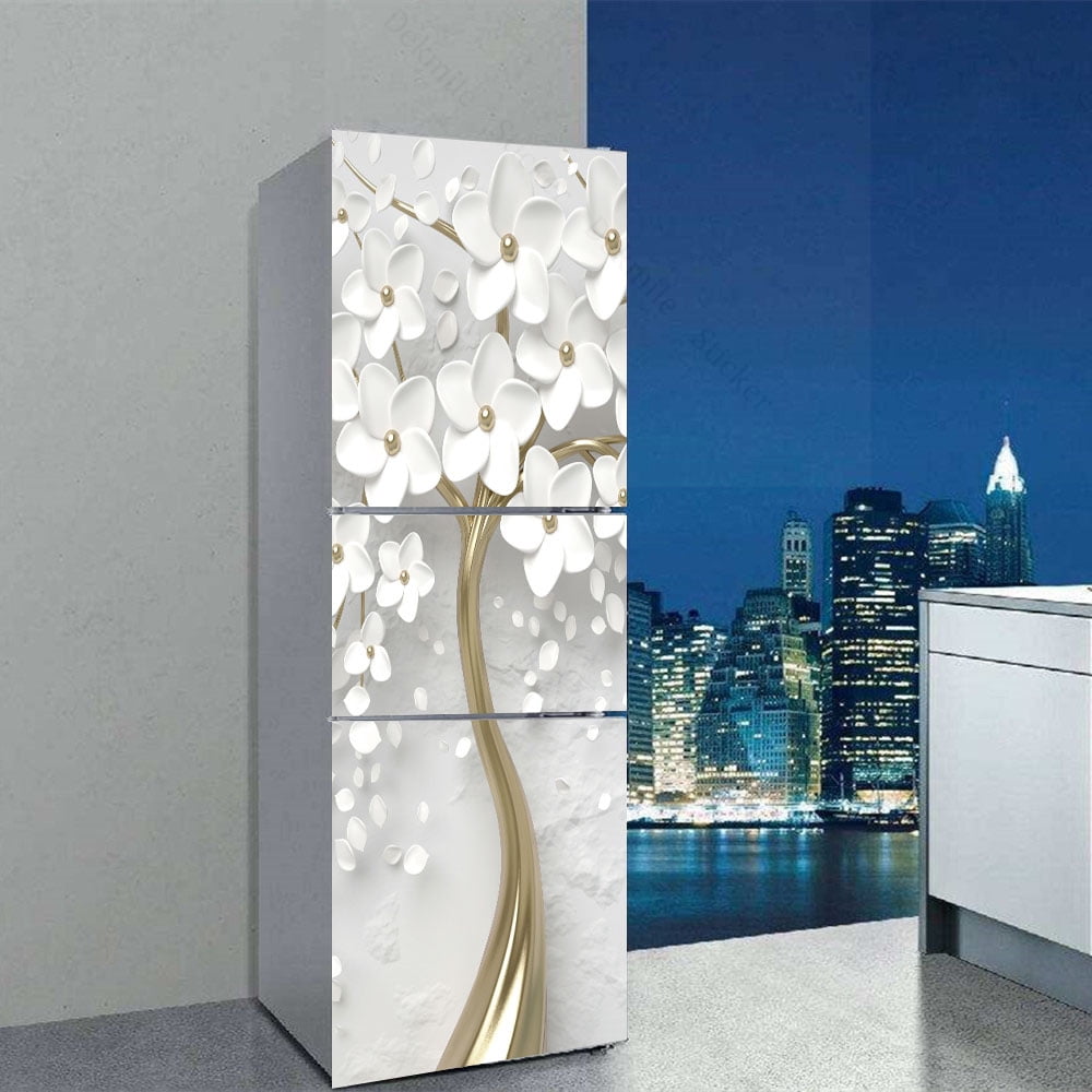 Pattern Fridge Sticker Art Scenery Girls Refrigerator Door Wrap Kitchen ...