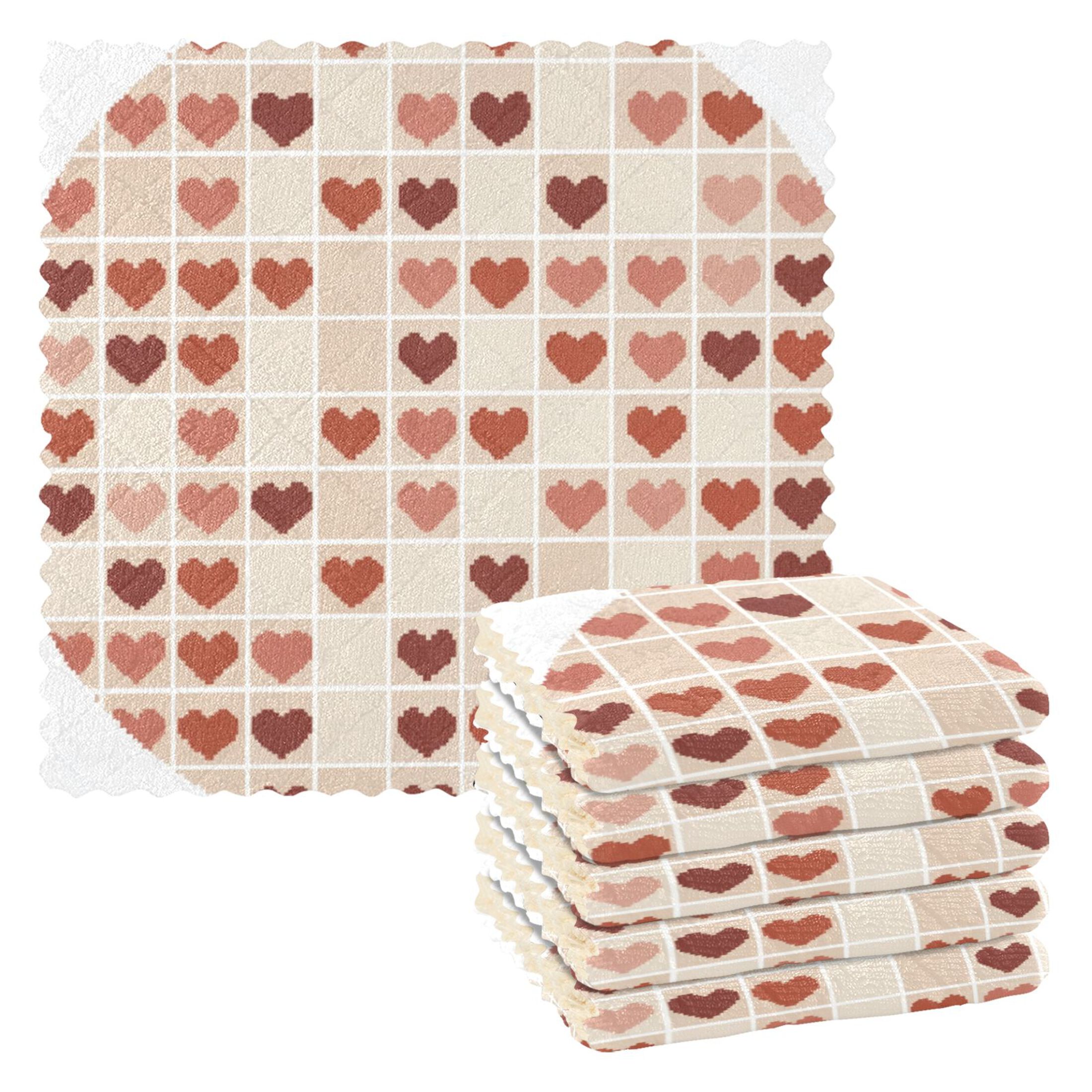 Pattern Heart 6 Pack Kitchen Cleaning Cloths 11'' x 11'', Super ...