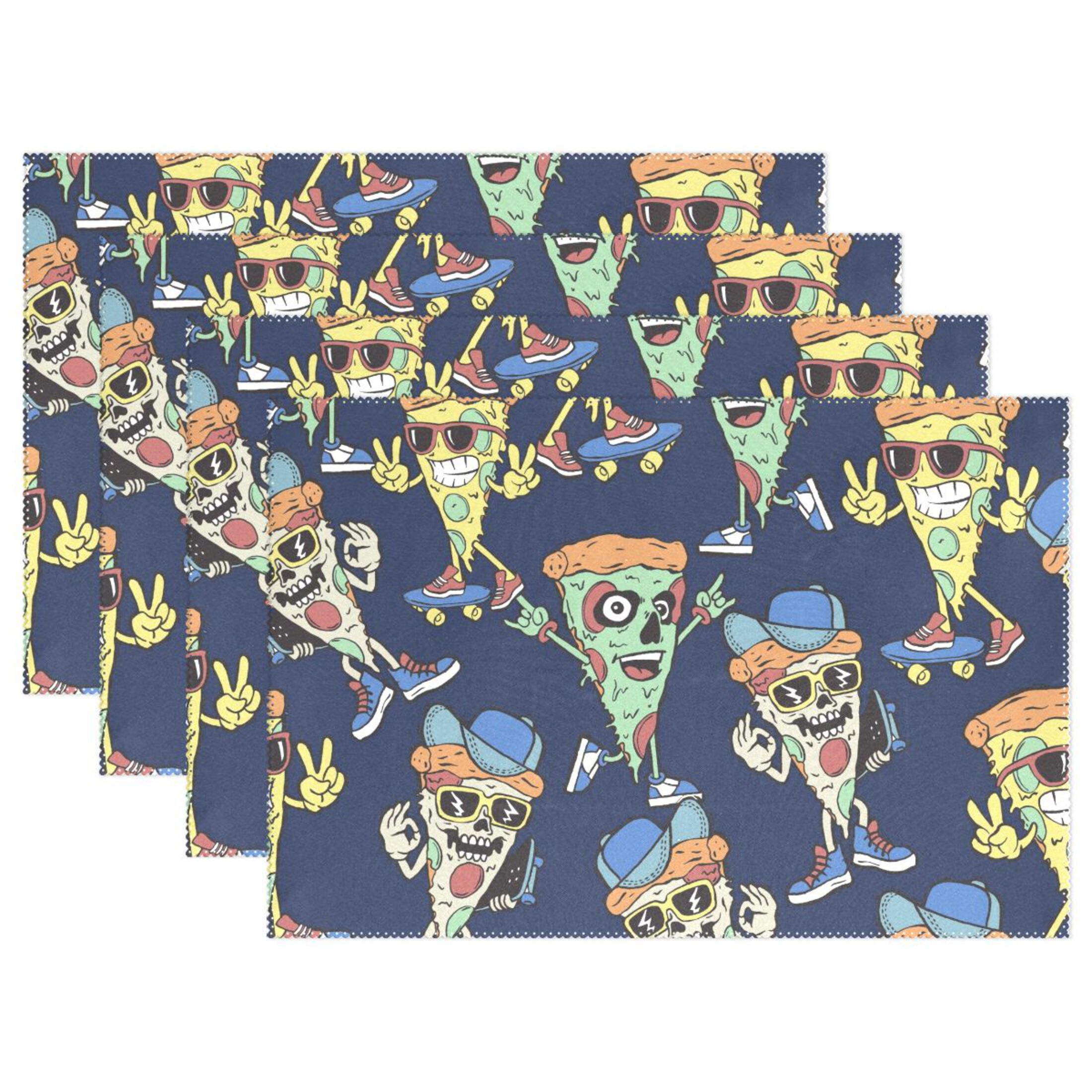 Pattern Of Cartoon Pizza Placemats Set of 4 Dining Table Mat Linen ...