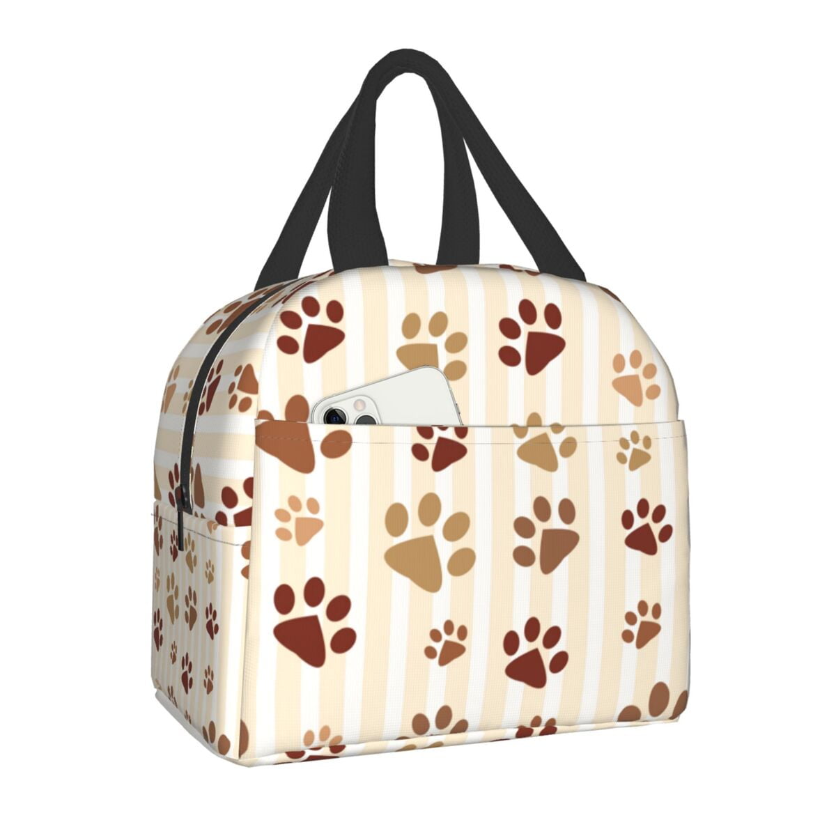 Pattern Of Paws White Dog Paw Insulated Lunch Bags for Women Pretty Pink Hearts Puppy Cooler ...