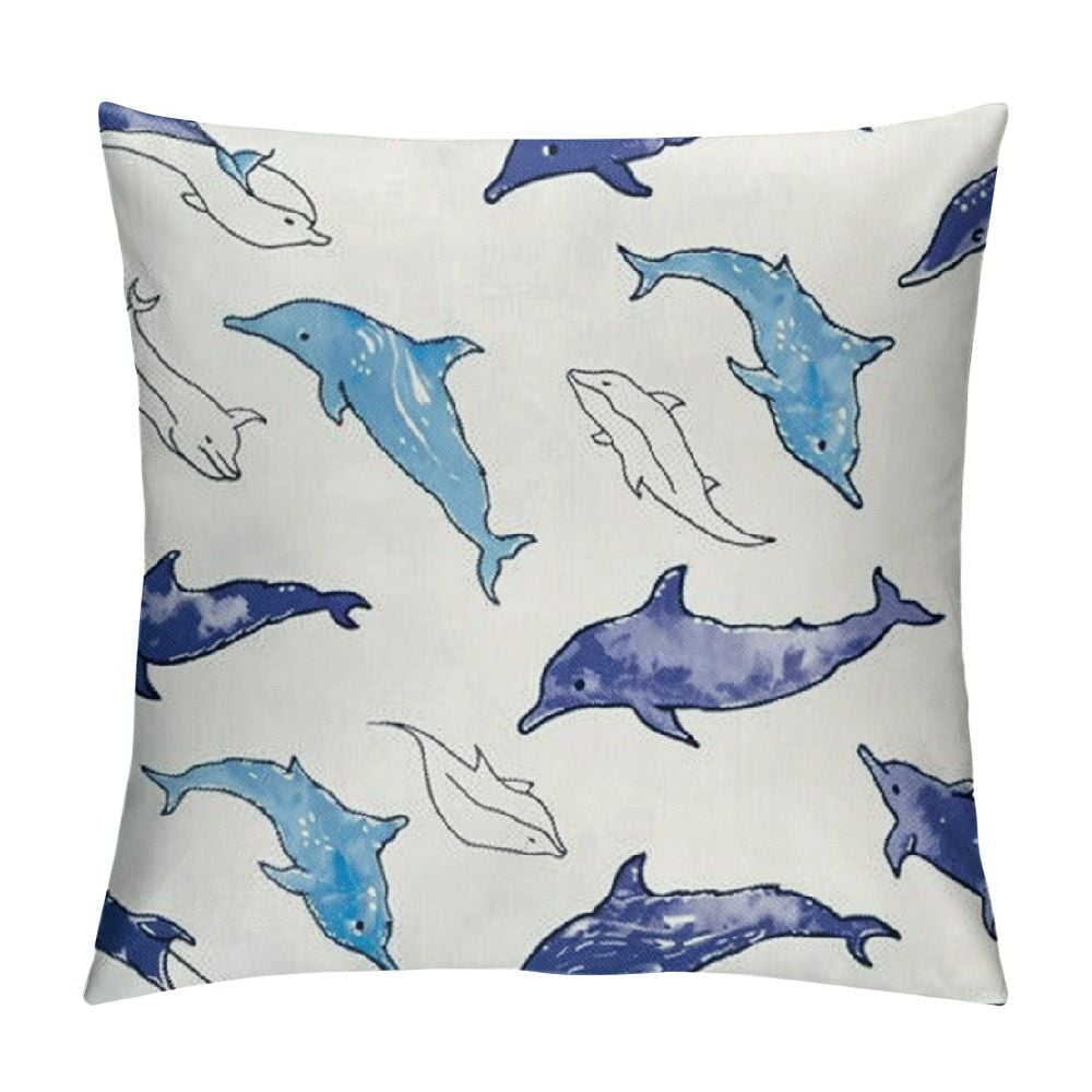 Pattern Pillow Covers Blue Pattern with Sea Dolphins Isolated Sea ...