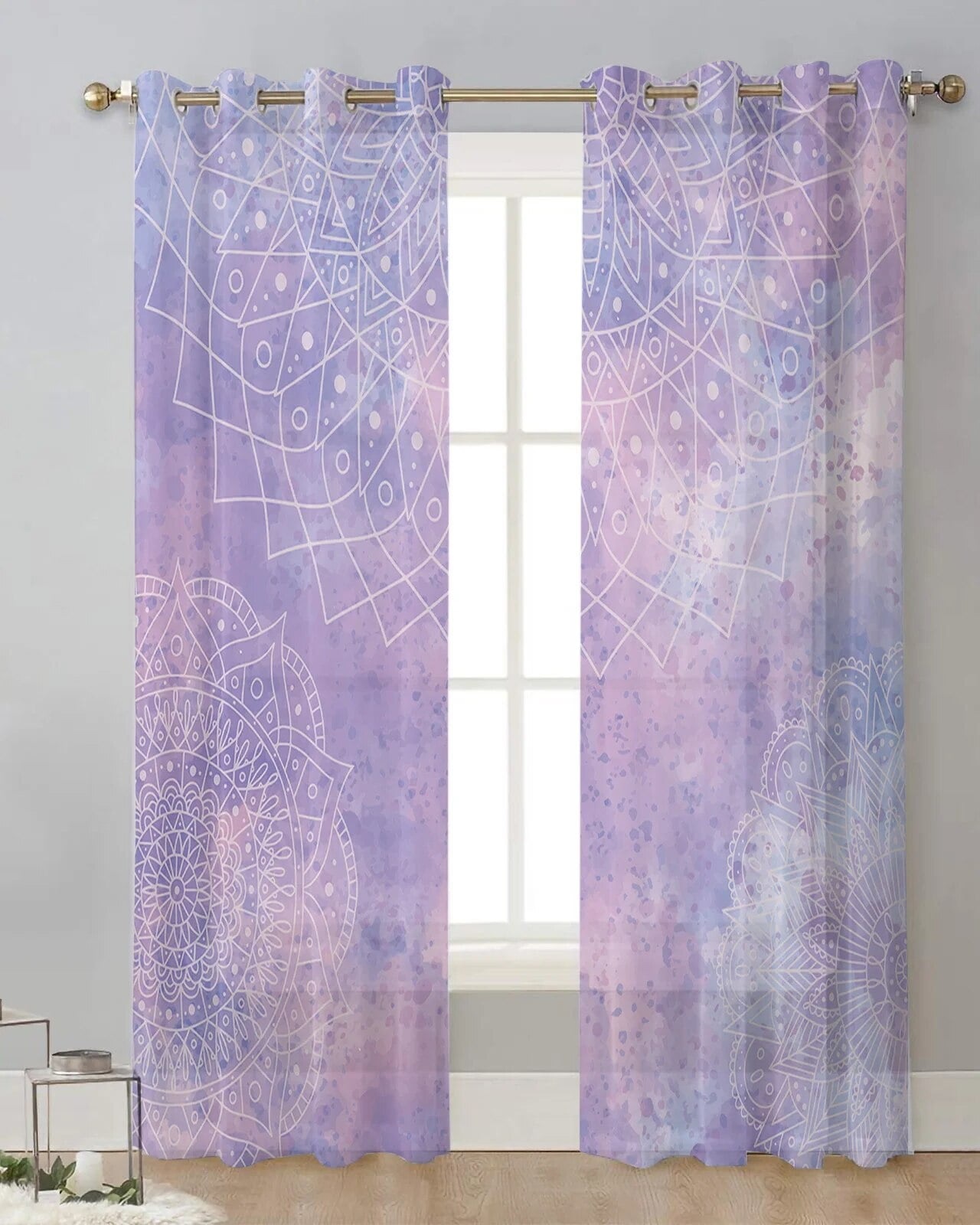 Pattern Purple Watercolor Tulle Drapes for Living Room Bedroom Sheer ...