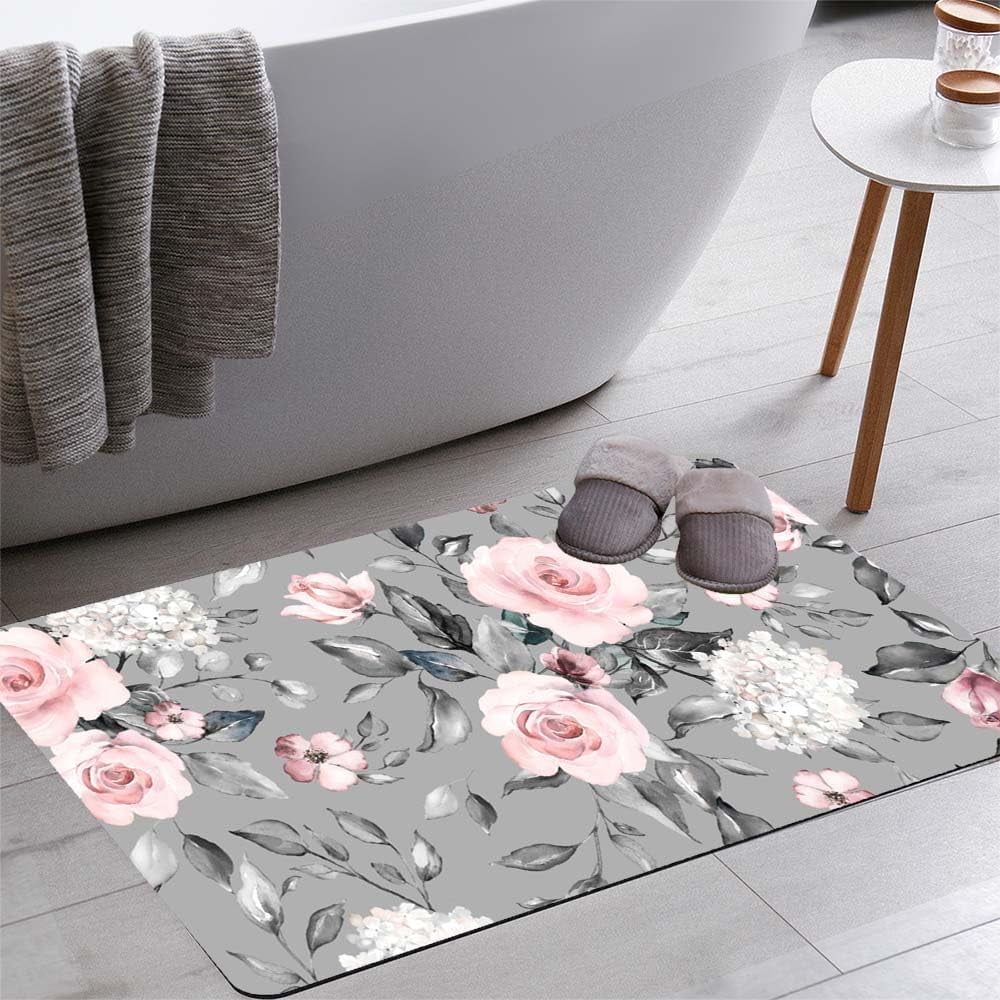 Pattern Spring Flowers Leaves Bath Rugs 16x24 Inch Non Slip Bath Mat ...