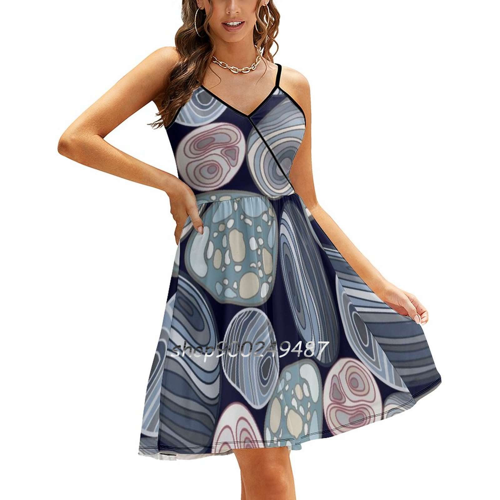 Pattern Sts Square Neck Dress Cute Loose Print Dresses Elegant Beach Party Dress Blue Water ...