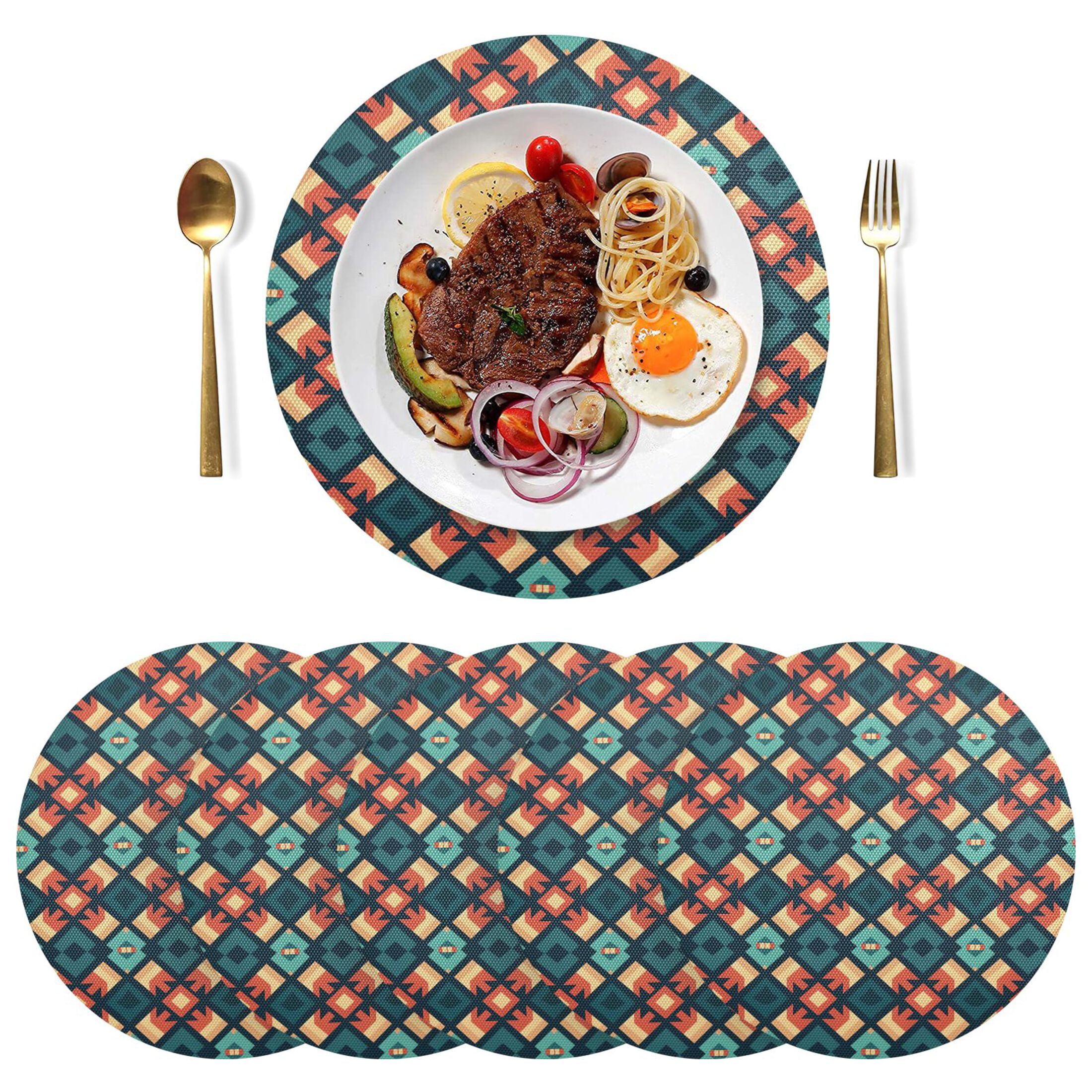 Pattern Tribal Black Round Placemats Plate Mats 15 Inch Non-Slip Heat ...