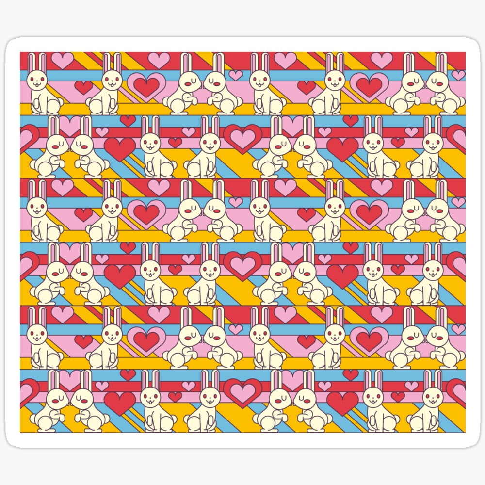 Pattern White Bunnies W Hearts Sticker Phone Decal Water Bottle ...