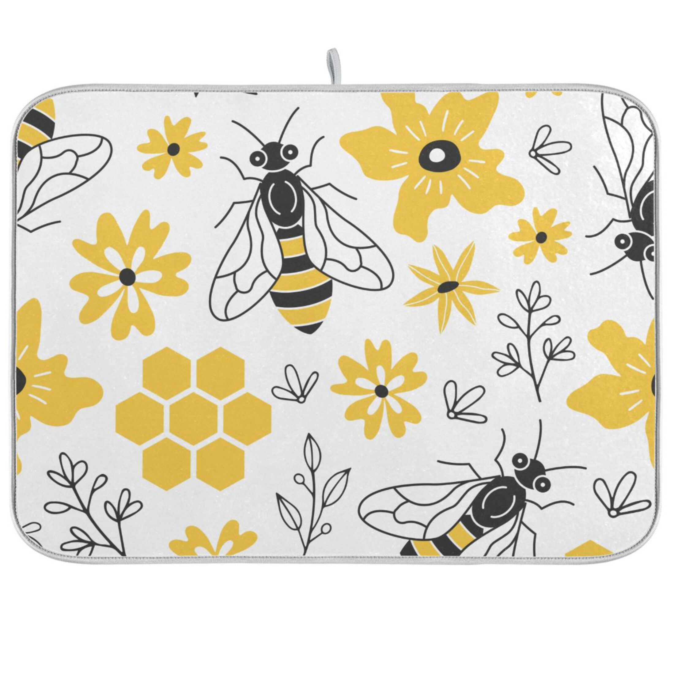 Pattern with Bees and Flowers Dish Drying Mat Microfiber Kitchen Mats ...