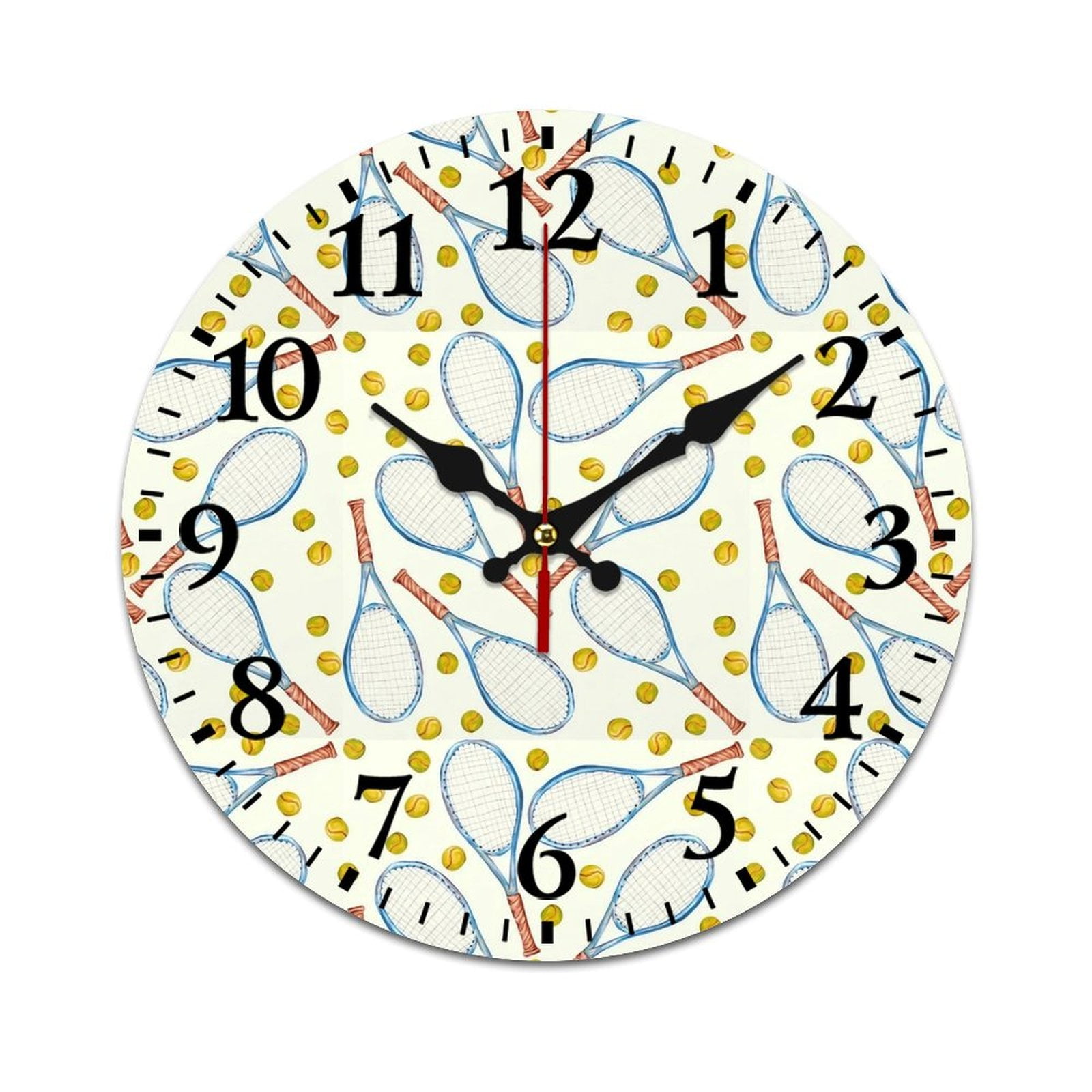 Pattern with Tennis Rackets with Tennis Balls Wall Clock Modern Design ...