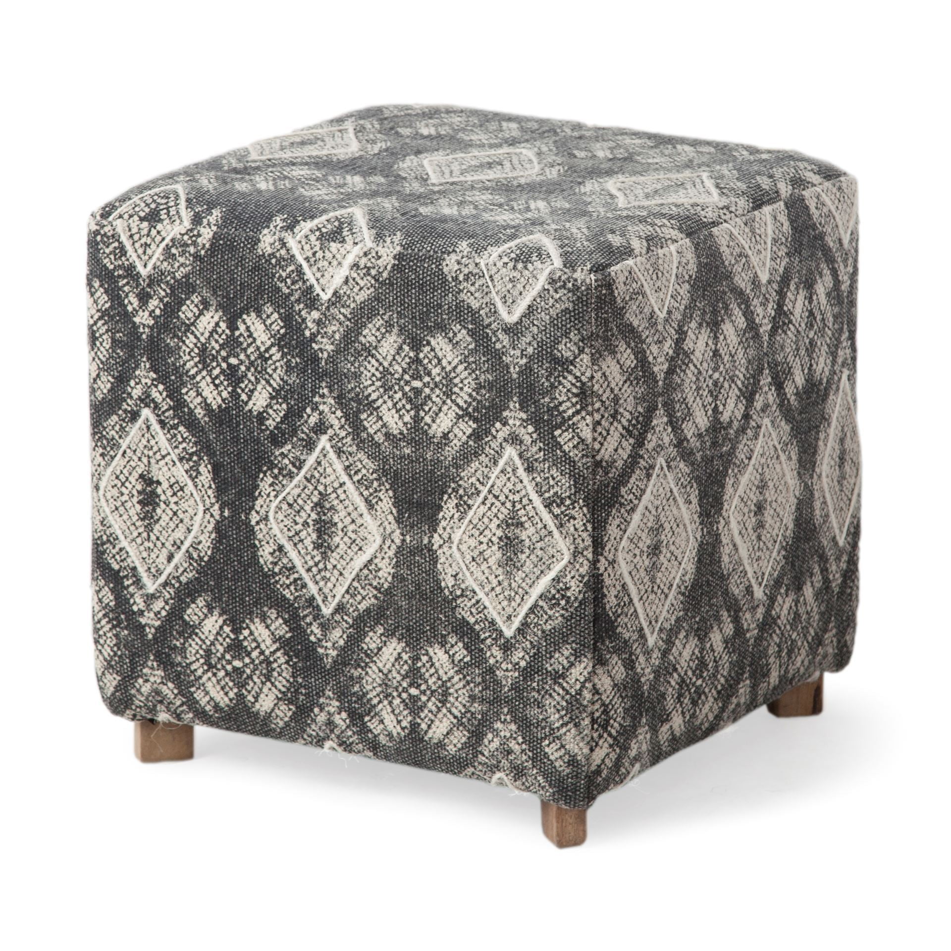 Patterned Fabric Covered Ottoman with Wooden Legs - Walmart.com
