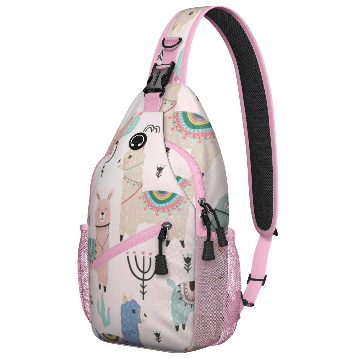 Patterned Llama Sling Backpack, Cute Alpaca Cartoon Print Crossbody Bag ...