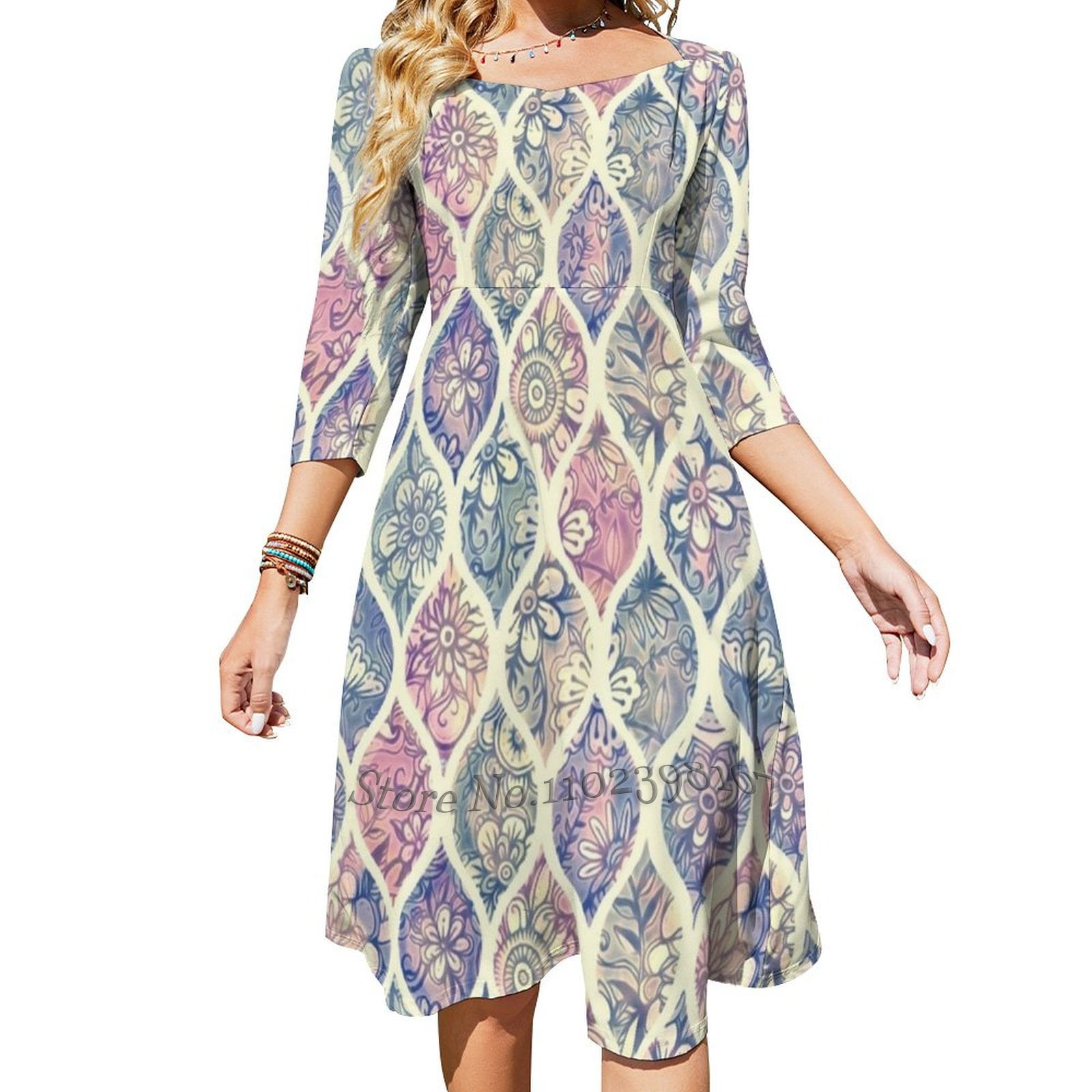 Patterned & Painted Floral Ogee In Vintage Ts Sweetheart Knot Flared ...