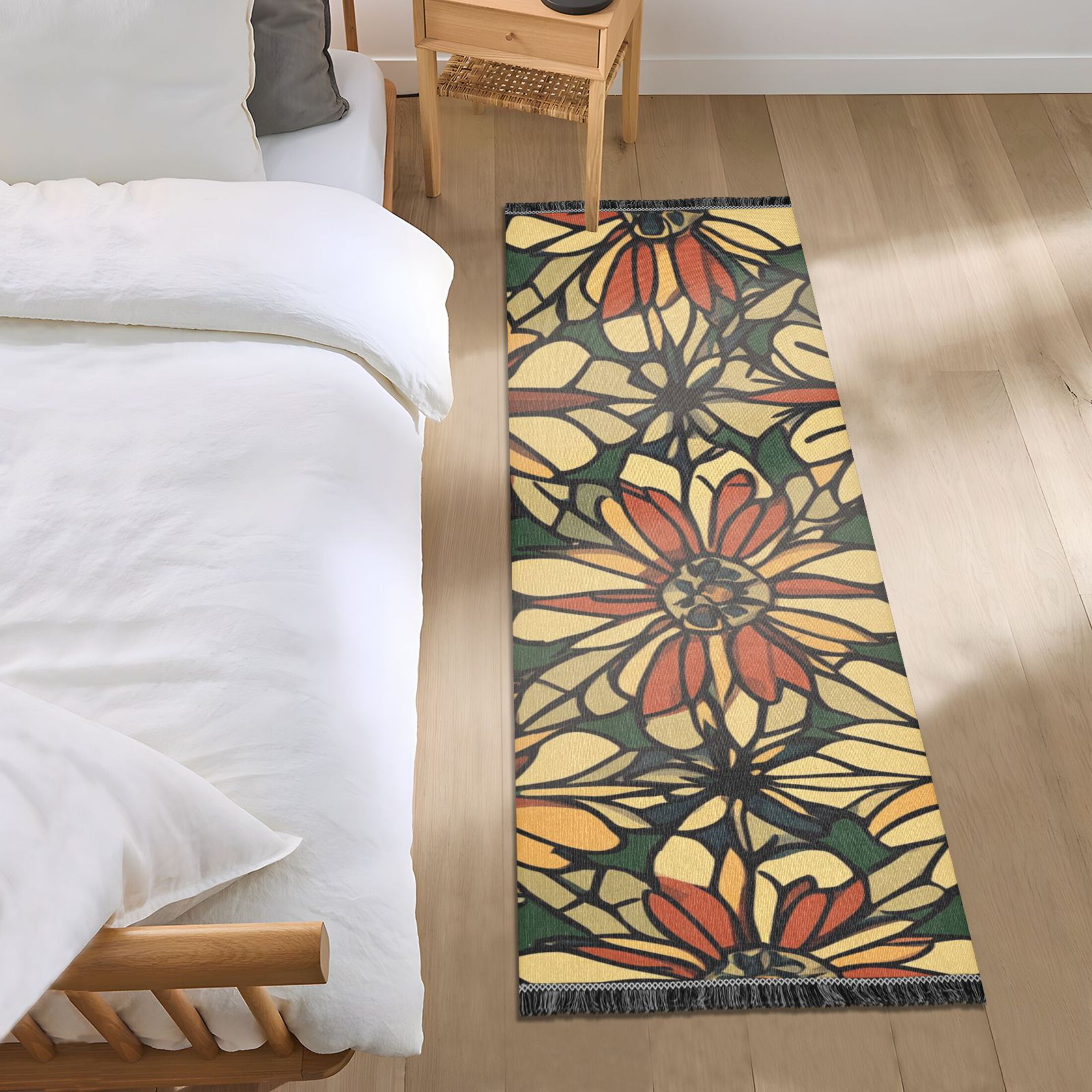 Patterns Of Stained Glass Flowers Bedroom Runner Rug 2'x 6' Non Slip ...
