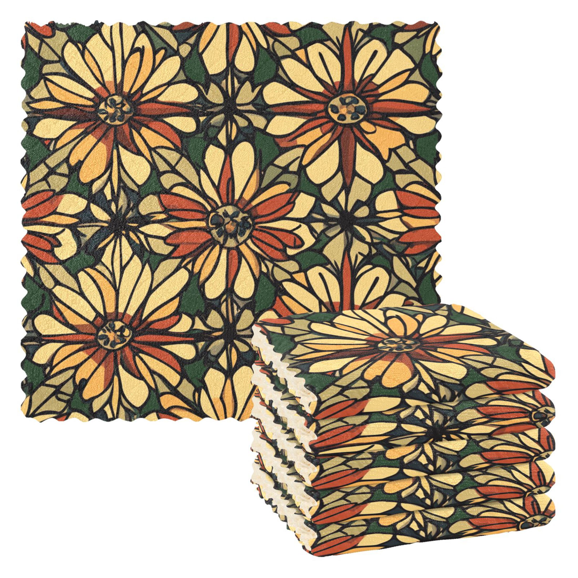 Patterns Of Stained Glass Flowers Kitchen Cloth Dish Towels for Drying ...