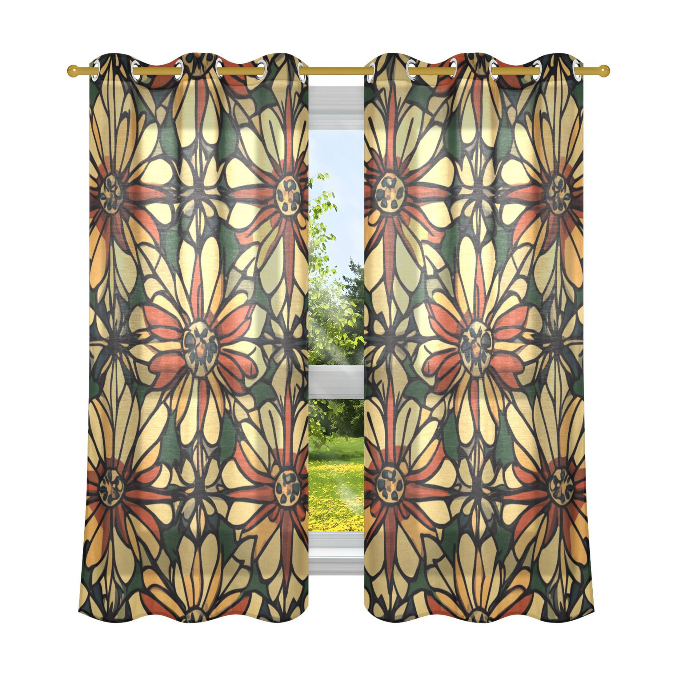 Patterns Of Stained Glass Flowers Semi Sheer Curtains for Living Room ...