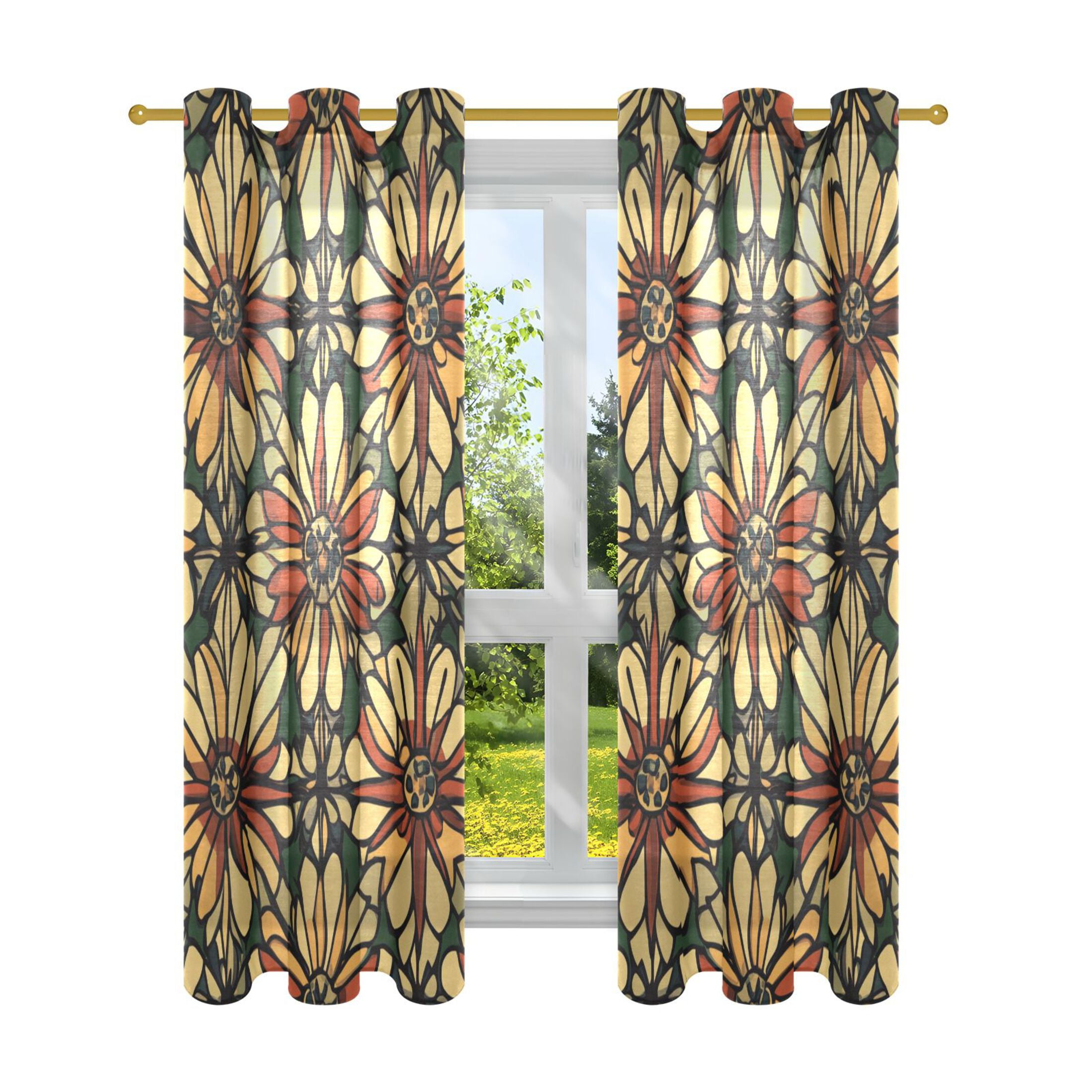 Patterns Of Stained Glass Flowers Semi Sheer Curtains for Living Room ...