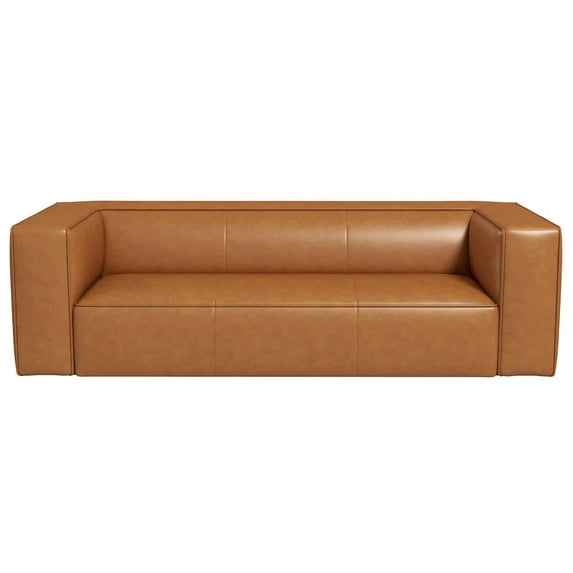 Pattison Rectangular Genuine Leather Sofa with Tight Back in Tan ...