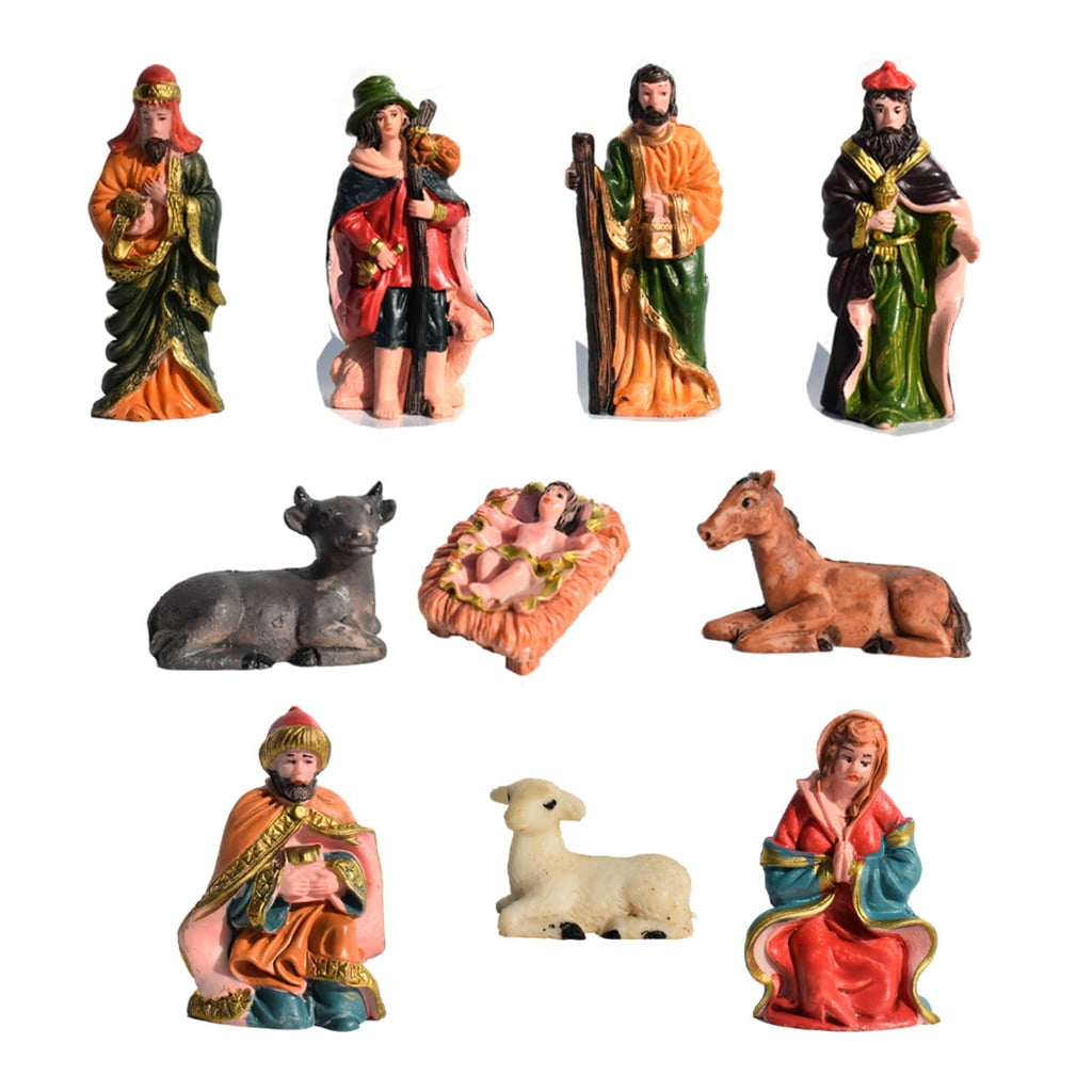 PatungKu 10pcs Nativity Statue Scene Set Holy Manger Christmas Crib ...