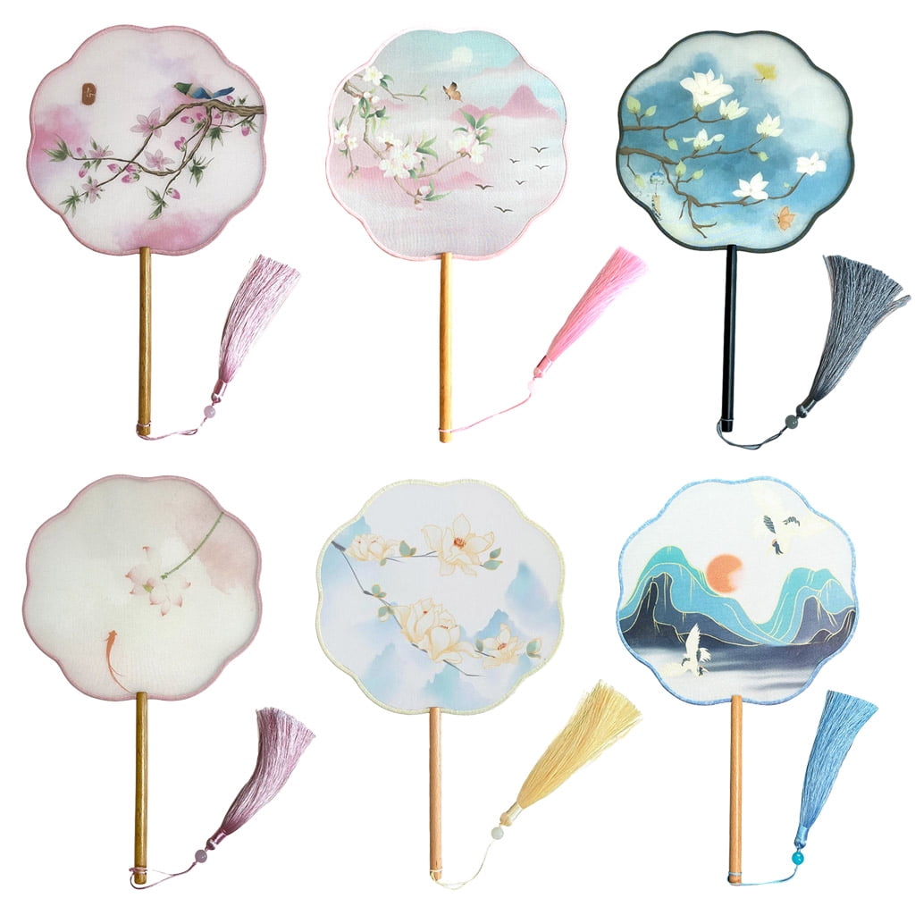 PatungKu Chinese Antique Translucent Handheld Round Fan Lotus Flower ...