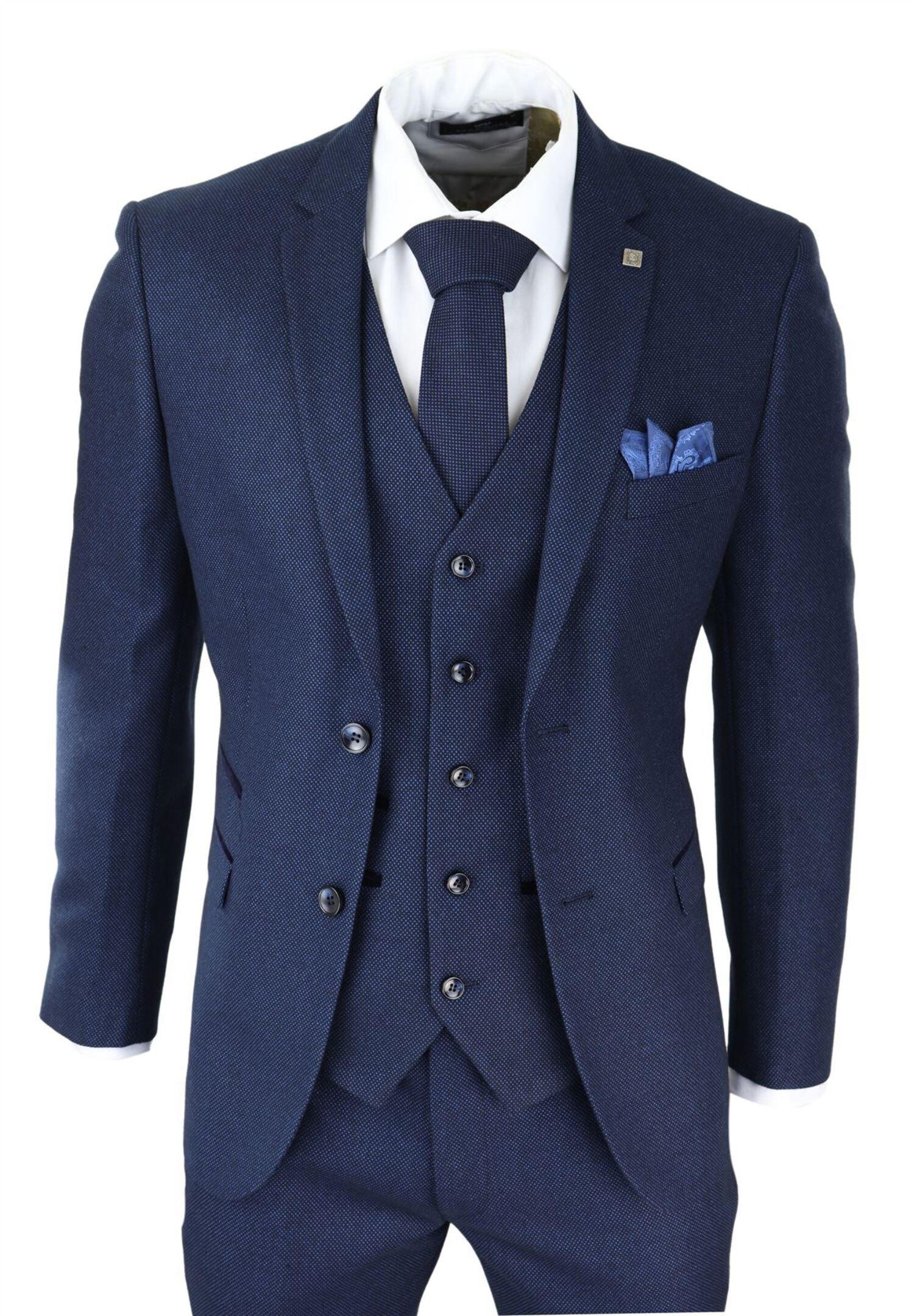 Paul Andrew Arthur Men's Blue 3 Piece Suit Birdseye Suit - Walmart.com