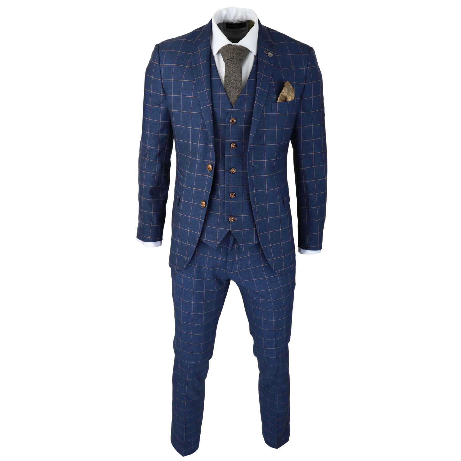 Paul Andrew Hamleys Men's 3 Piece Blue Check Suit - Walmart.com