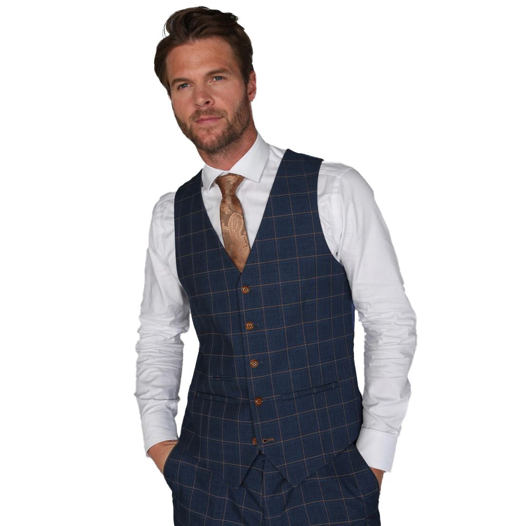 Paul Andrew Hamleys - Men's Blue & Orange Check Waistcoat - Walmart.com