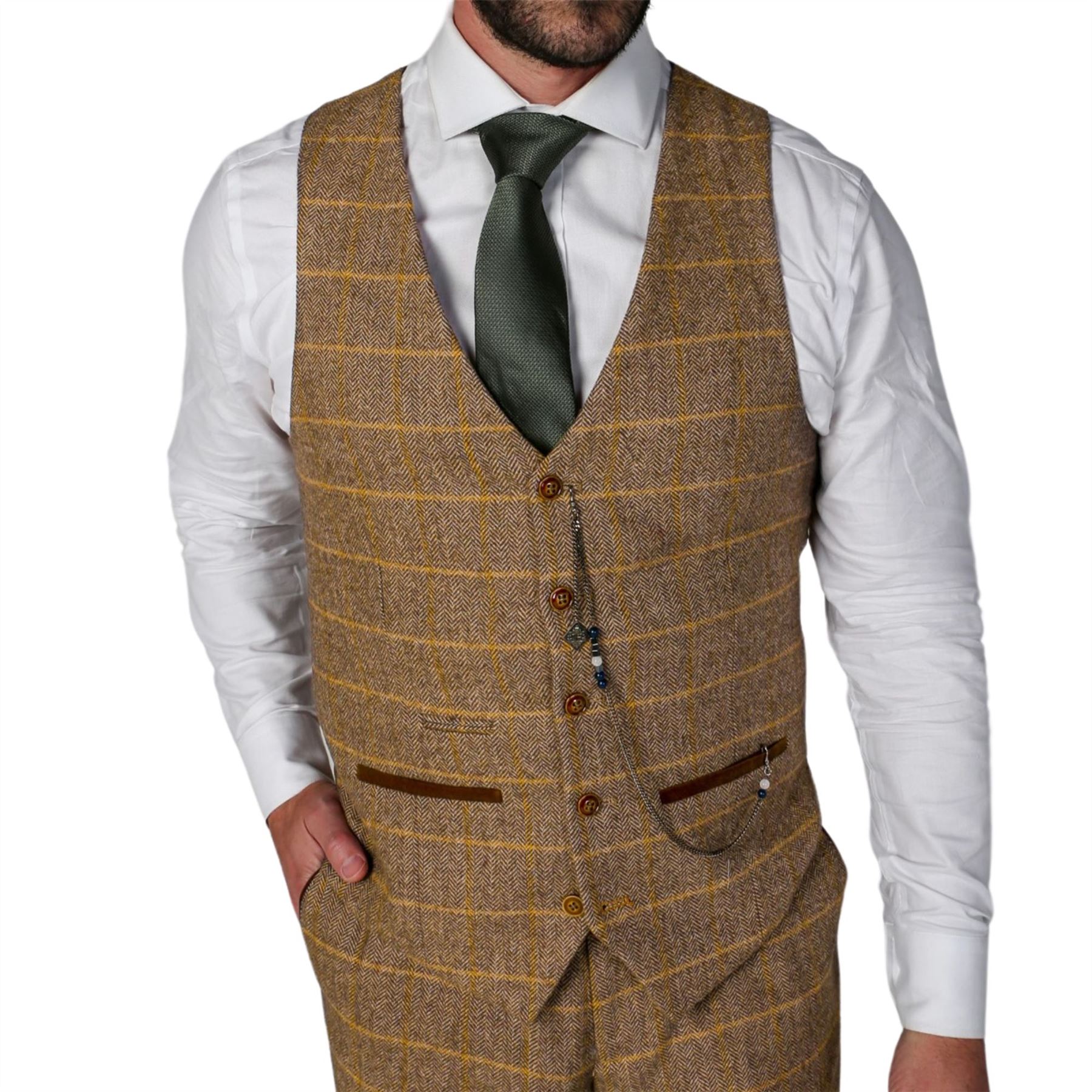 Paul Andrew Harris - Men's Brown Tweed Waistcoat - Walmart.com