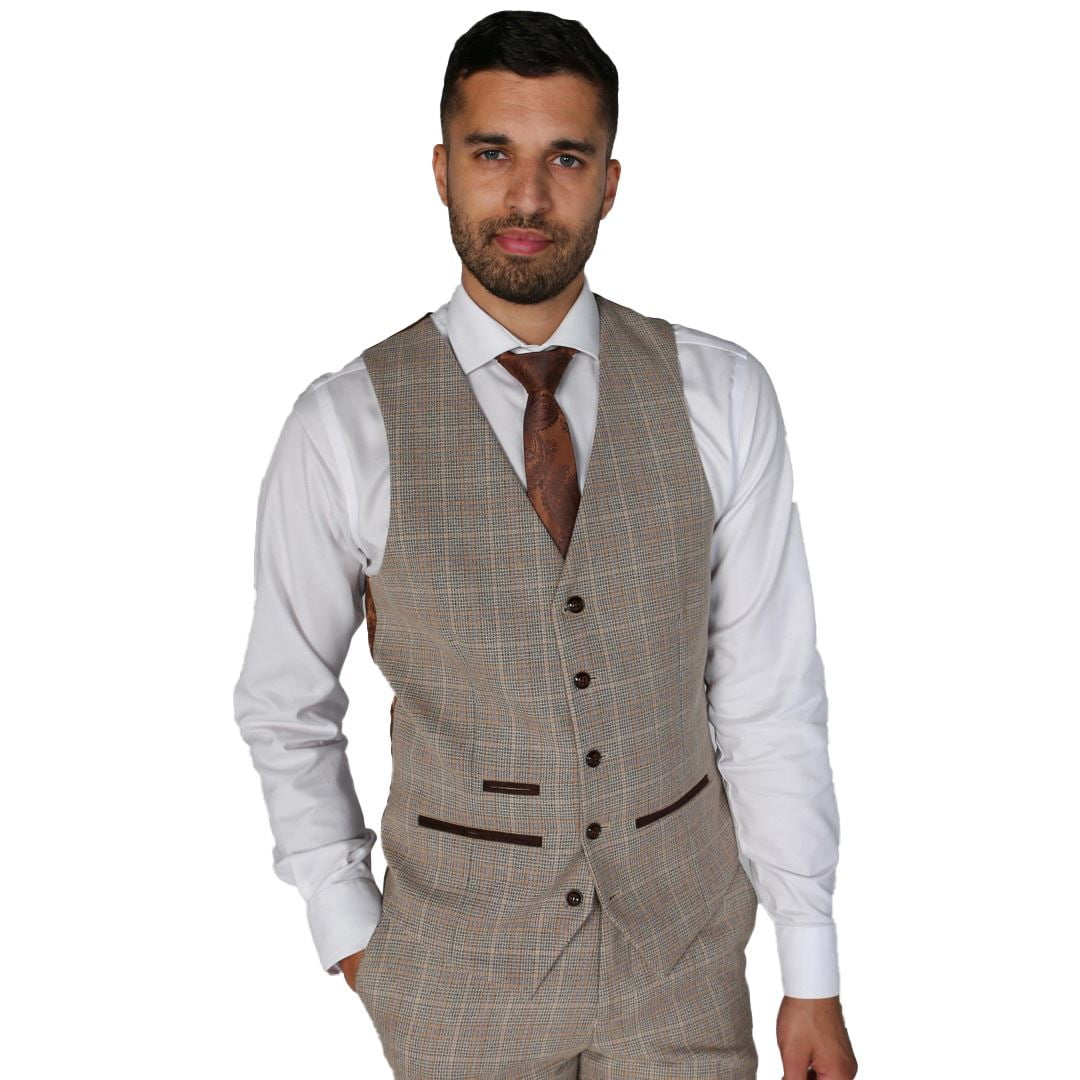 Paul Andrew Holland - Men's Beige Tweed Check Waistcoat - Walmart.com