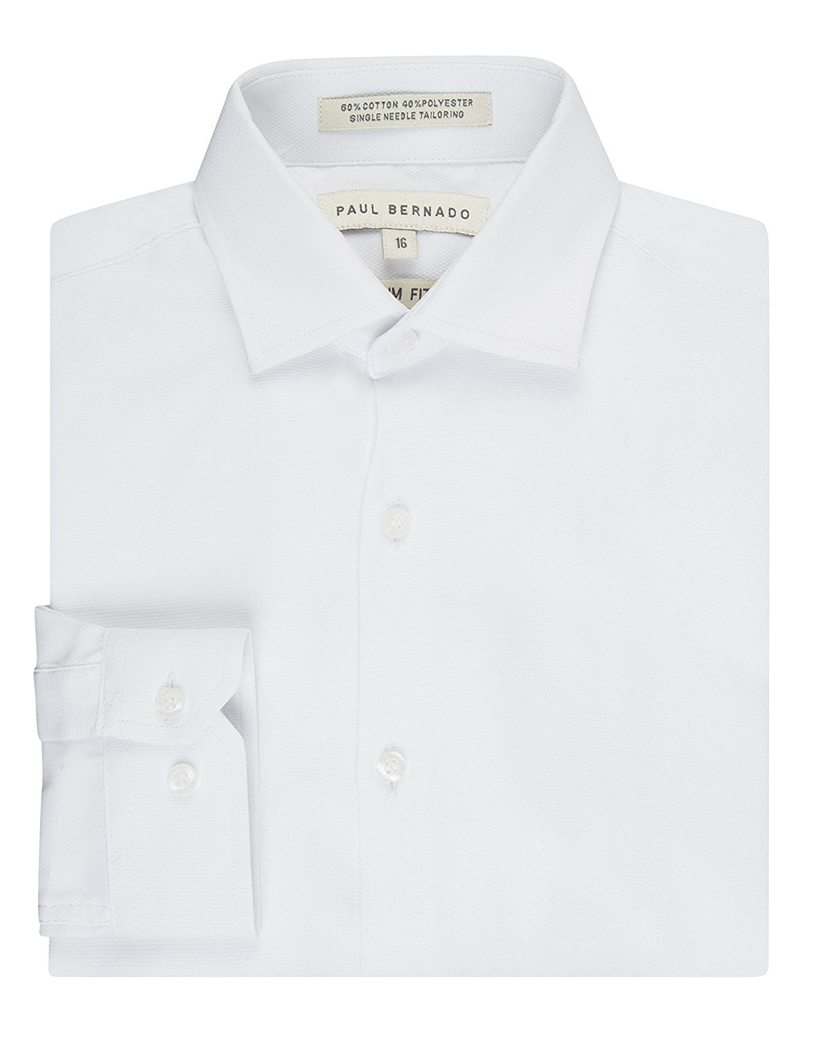 Paul Bernado Boy's 2202SL Long Sleeve Slim Fit Pique Design Dress Shirt ...