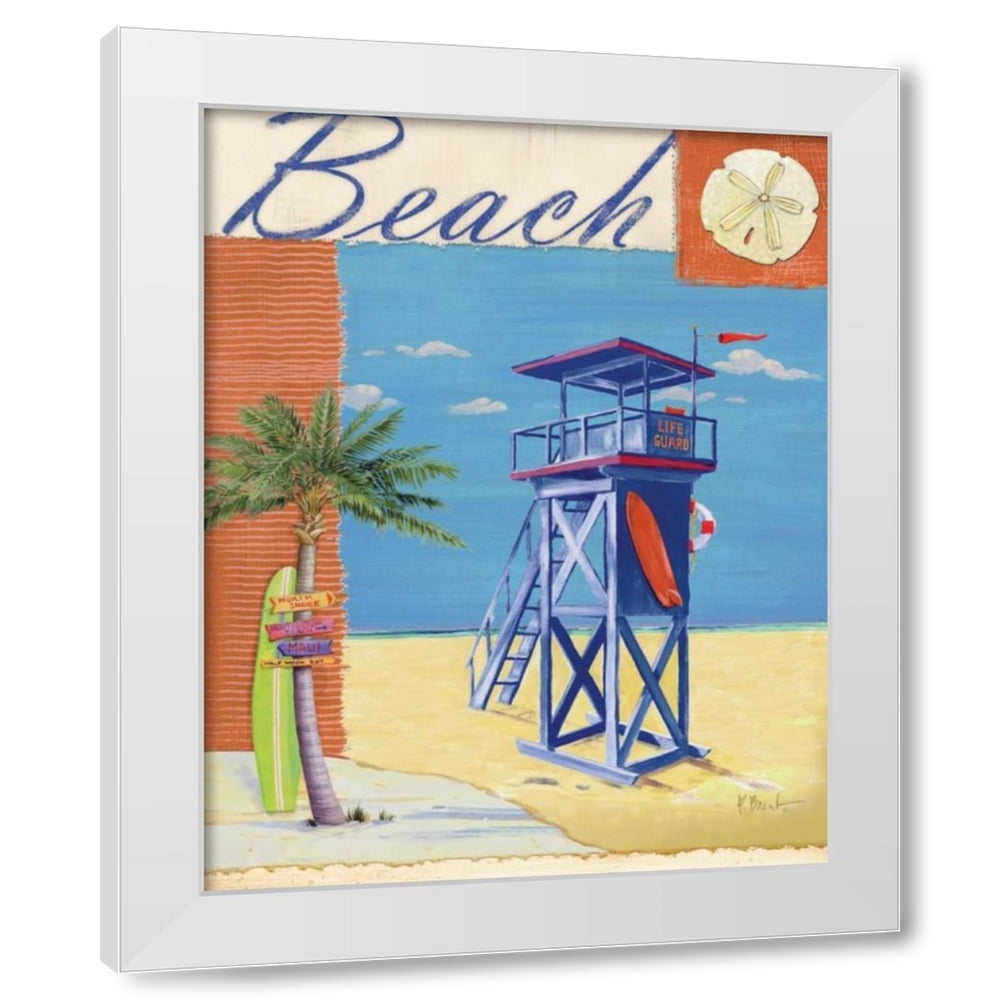 Paul Brent 12x14 White Modern Wood Framed Wall Art Titled - Lifeguard ...