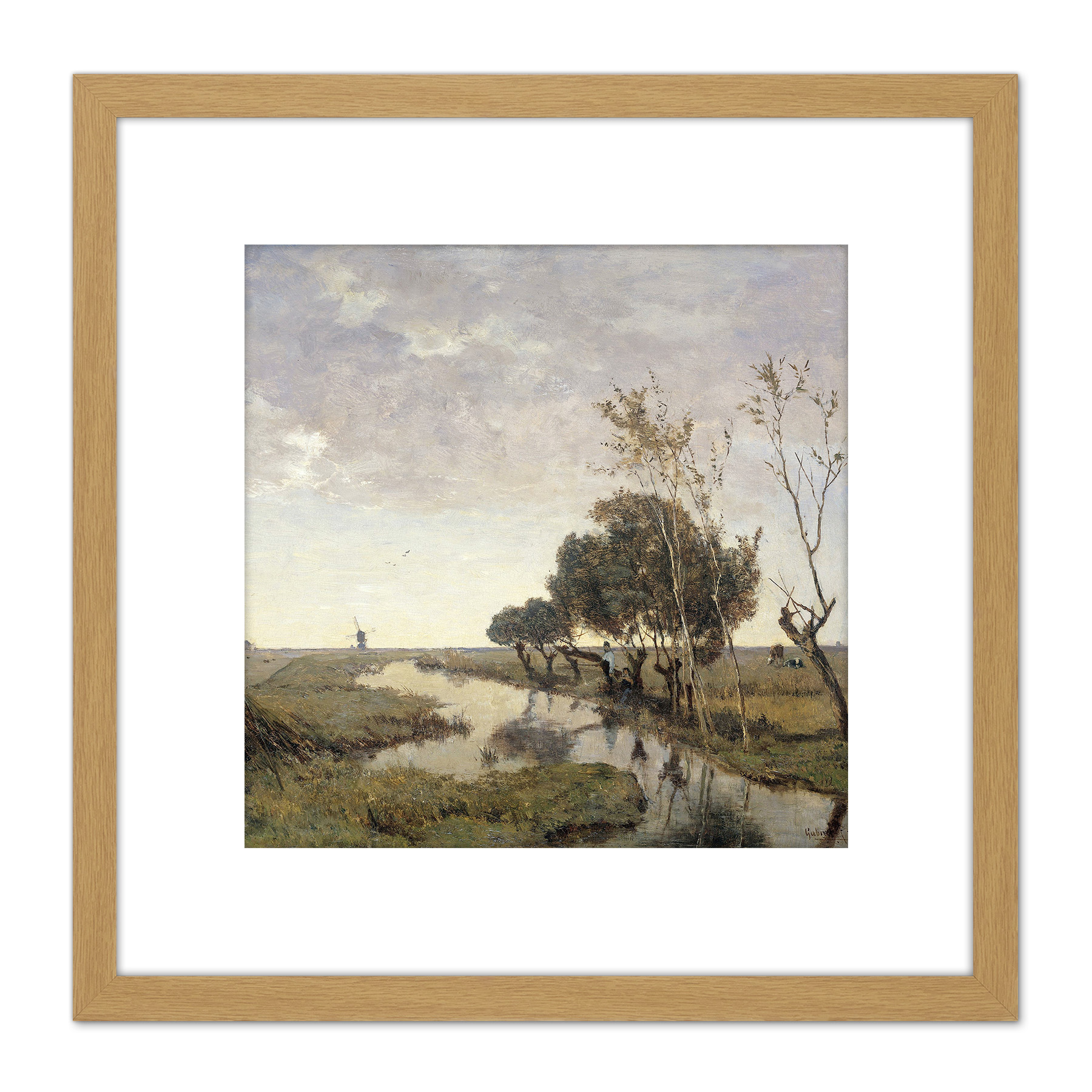Paul Gabriel A Watercourse Near Abcoude Painting 8X8 Inch Square Wooden Framed Wall Art Print ...