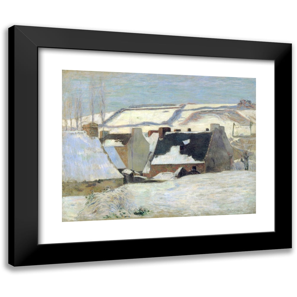 Paul Gauguin 14x12 Black Modern Framed Museum Art Print Titled - Pont-Aven Under the Snow, or ...
