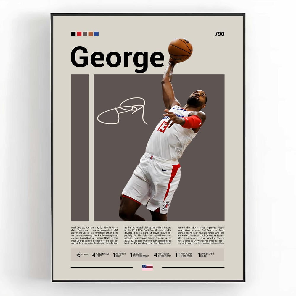 Paul George Poster, LA Clippers Print, Basketball Art, Sports Poster ...