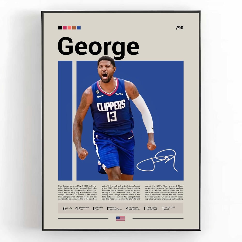 Paul George Poster, LA basketball team Print, Basketball Art, Sports ...