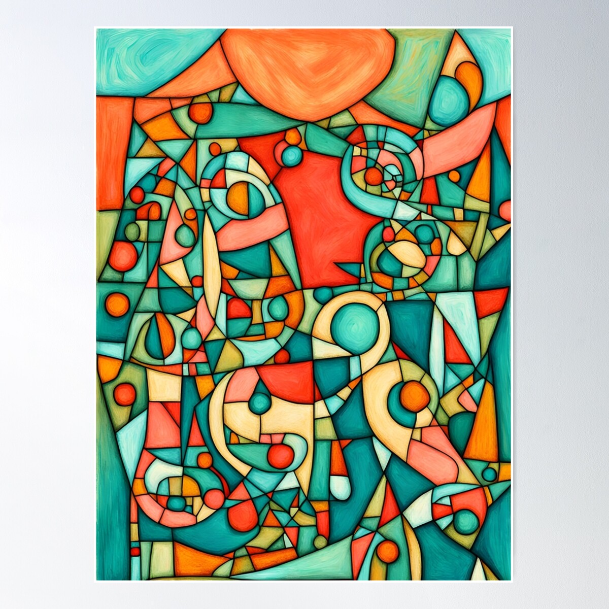 Paul Klee Inspired Geometric Abstract, Coral Orange And Cyan #1 Poster ...