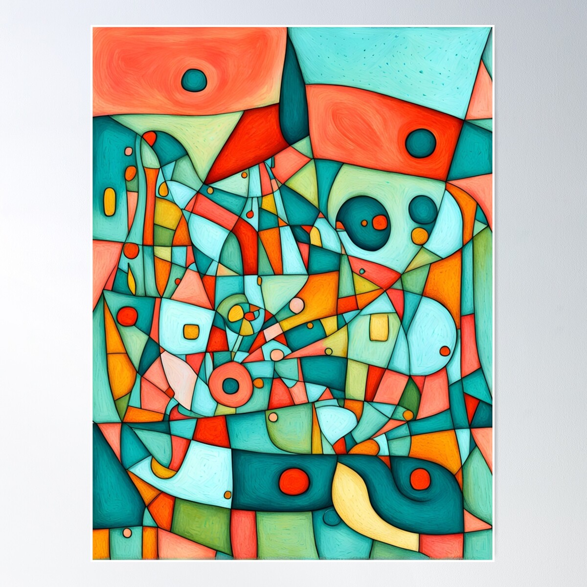 Paul Klee Inspired Geometric Abstract, Coral Orange And Cyan #3 Poster ...