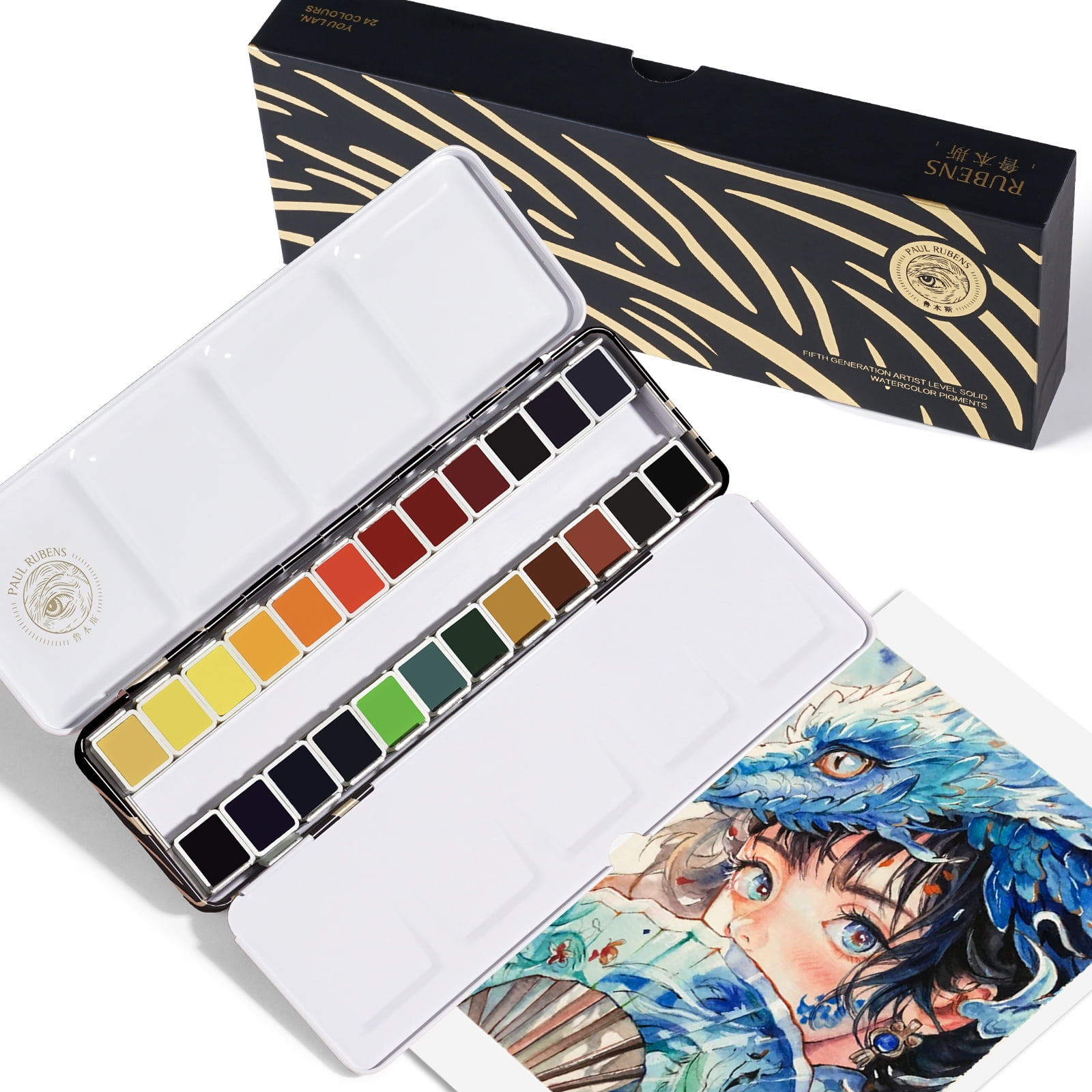 Paul Rubens 24 Colors Watercolor Paints Set with Portable Box for ...