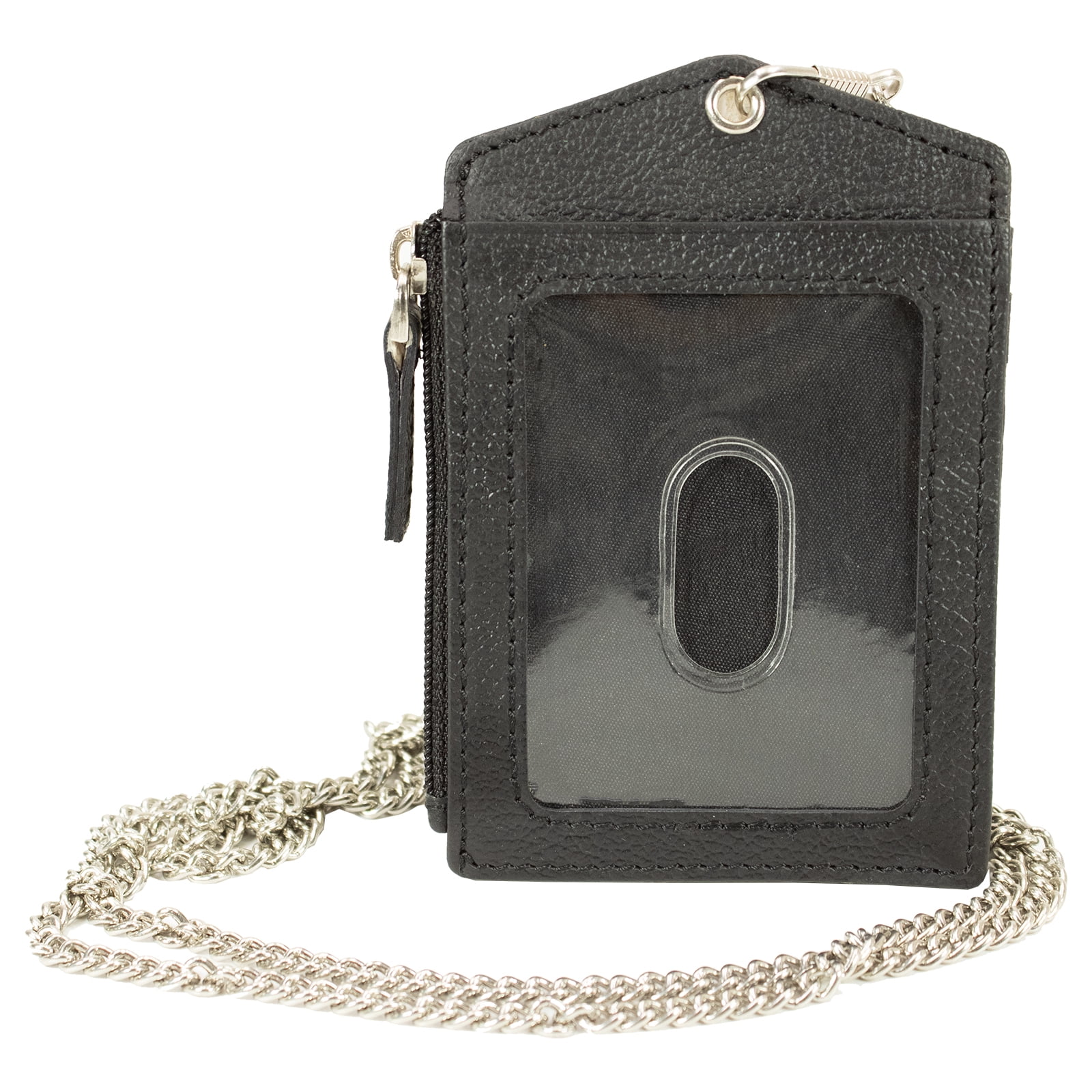 Paul Walter Genuine Leather Black ID Badge Holder with Neck Chain ...
