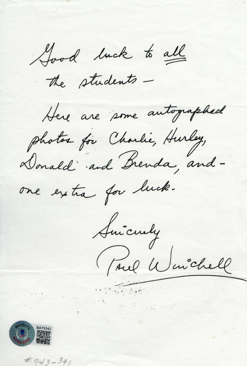 Paul Winchell Signed Autographed Personal Letter Actor Ventriloquist ...
