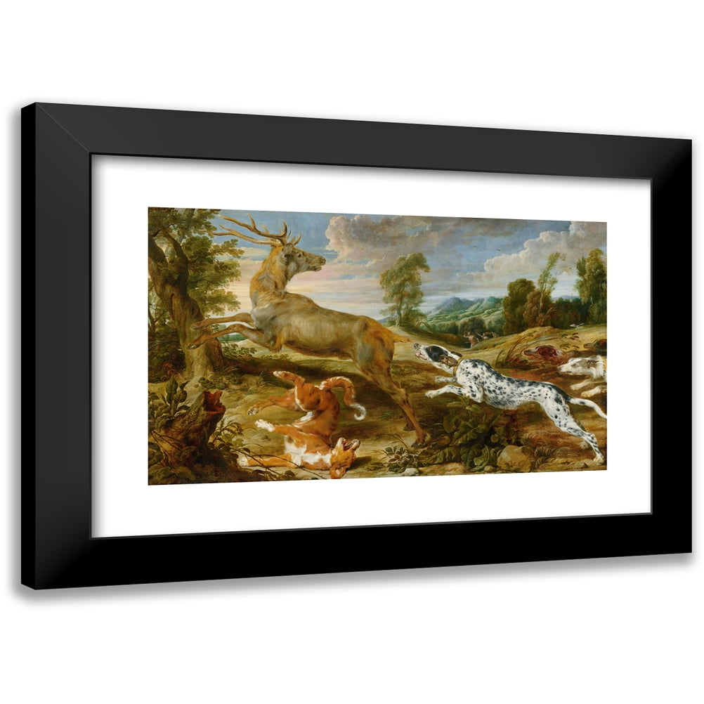 Paul de Vos 18x12 Black Modern Framed Museum Art Print Titled - Stag Hunt - Walmart.com