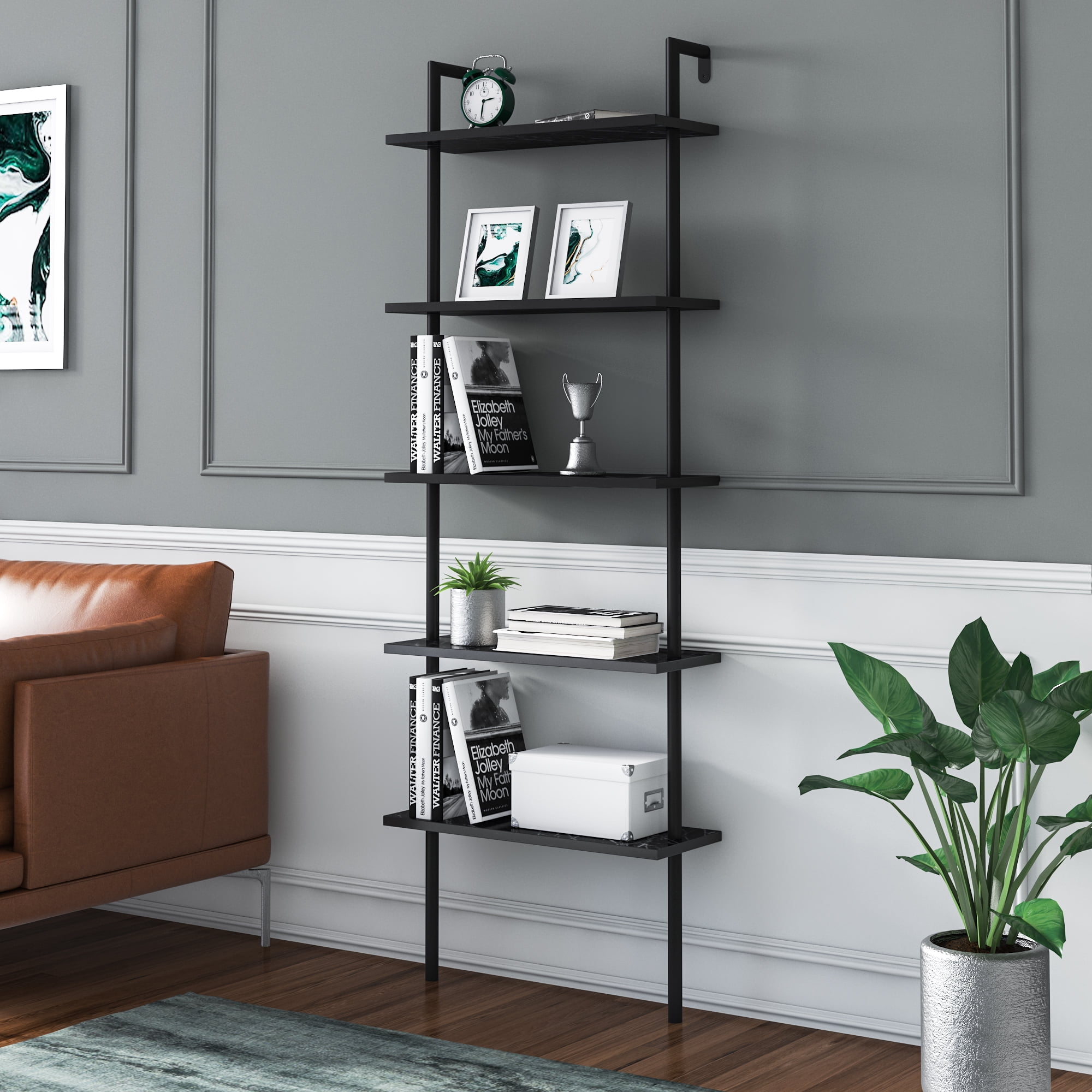 Paula 5-Tier Wall Mount Bookcase, Black - Walmart.com