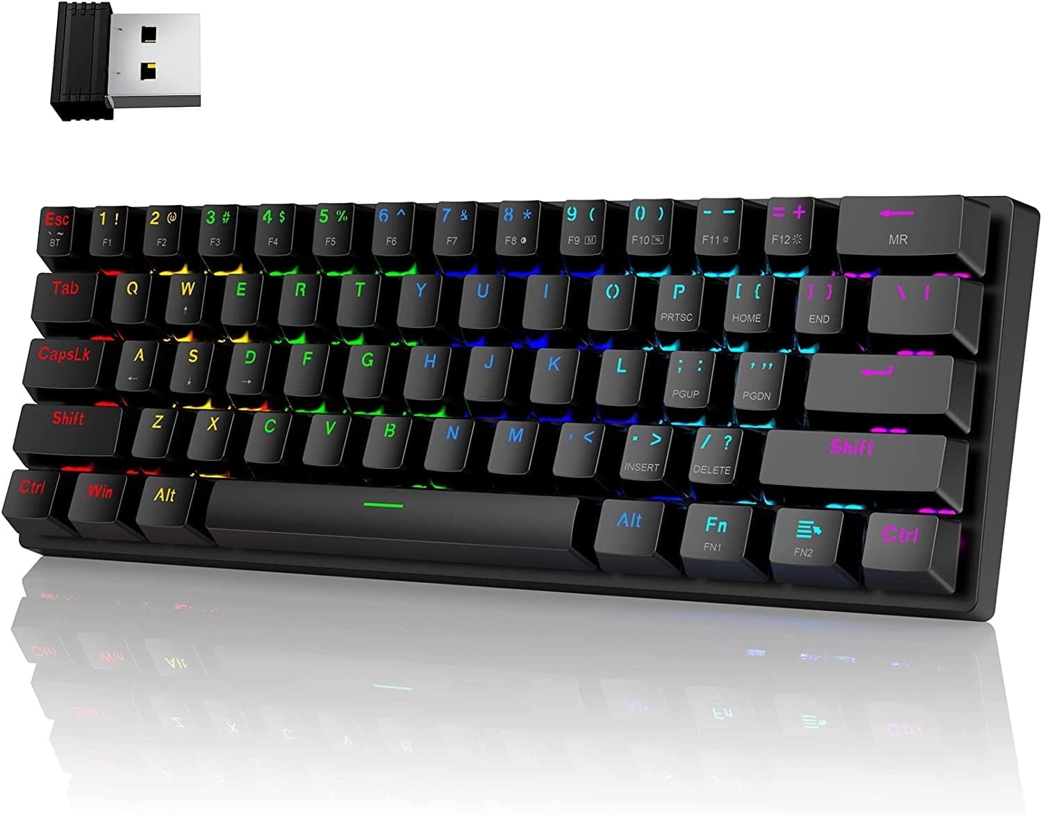 Pauroty 60% Wireless Mechanical Gaming Keyboard, 2.4G/USB-C/Bluetooth ...