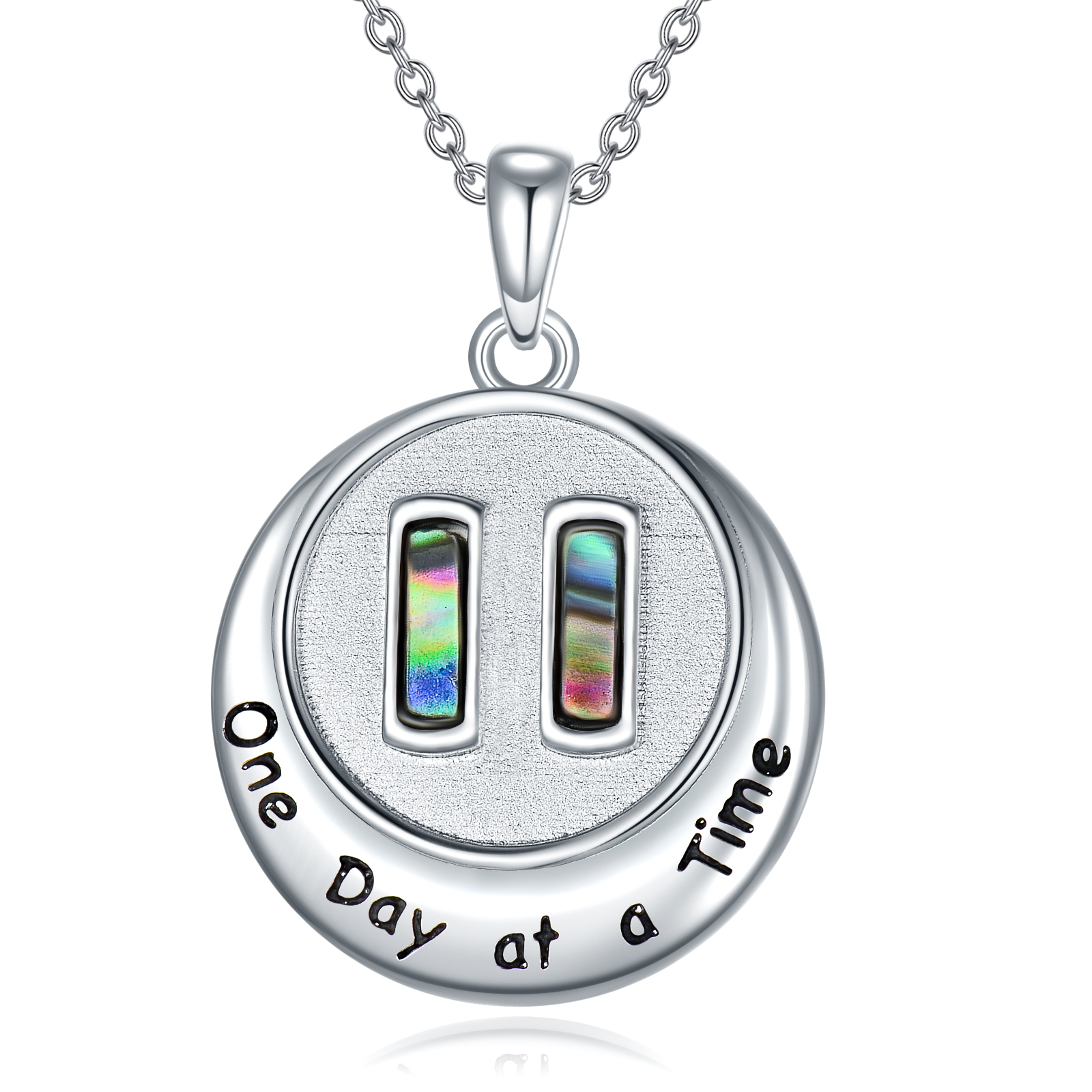 Pause Necklace Sterling Silver One Day At A Time Pendant Pause Sign ...
