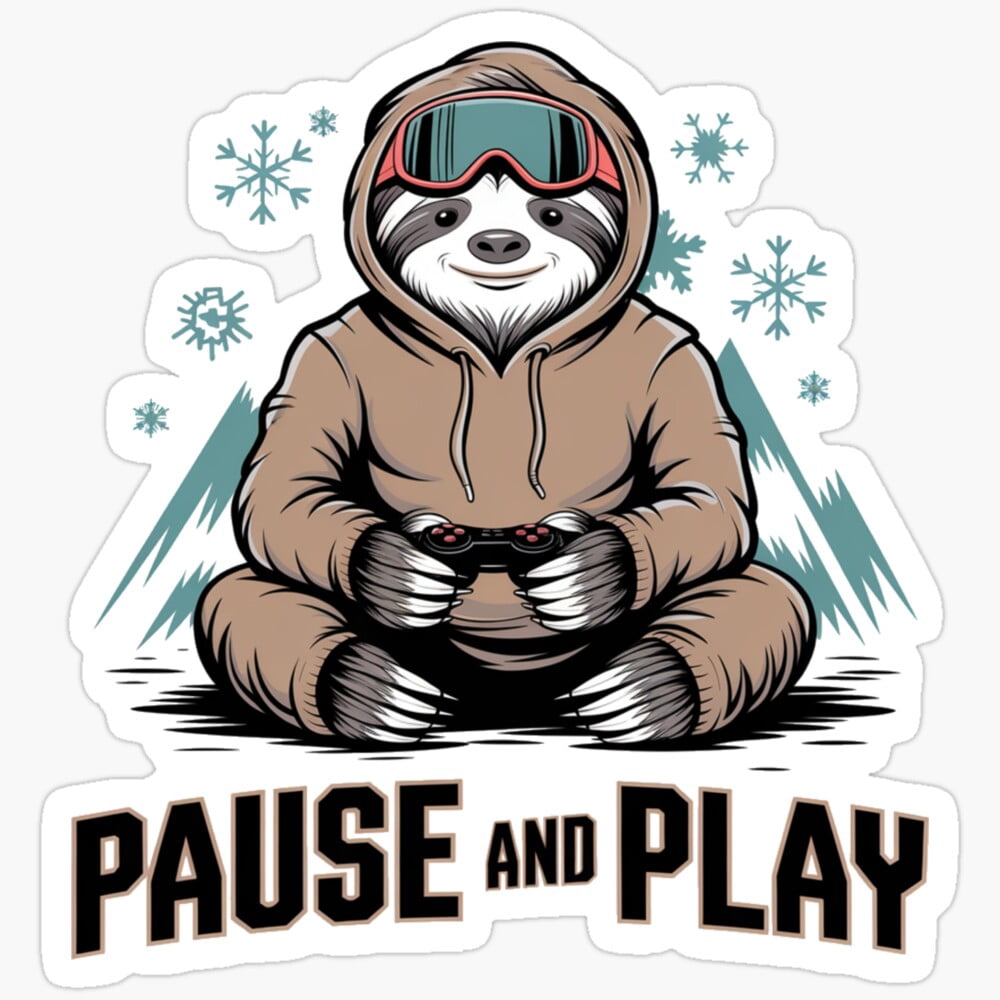 Pause And Play Cozy Sloth Gamer Stickerphone Decal Water Bottle ...