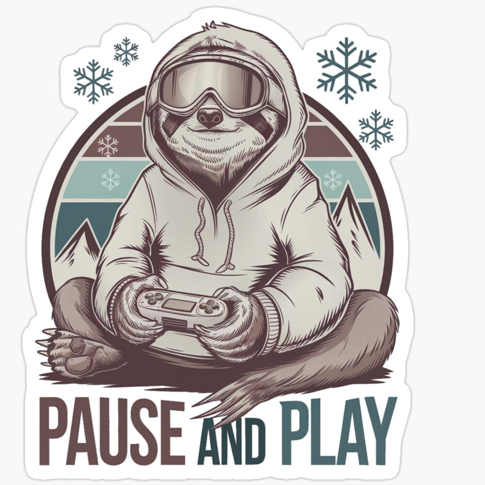 Pause And Play Retro Gamer Sloth Stickerphone Decal Water Bottle ...