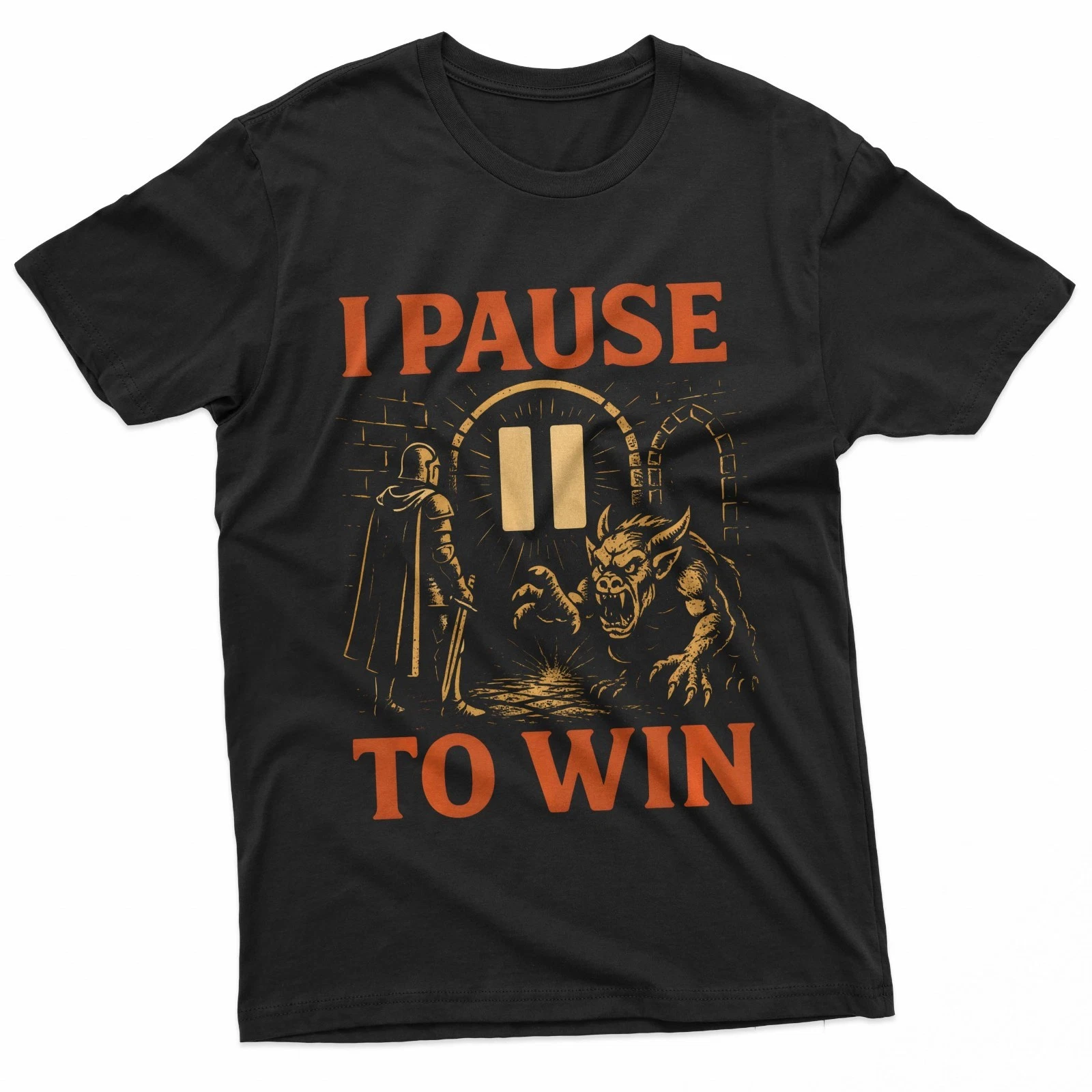 Pause to Win RPG Gamer Tee with Retro Fantasy Game Quote Style, for men ...