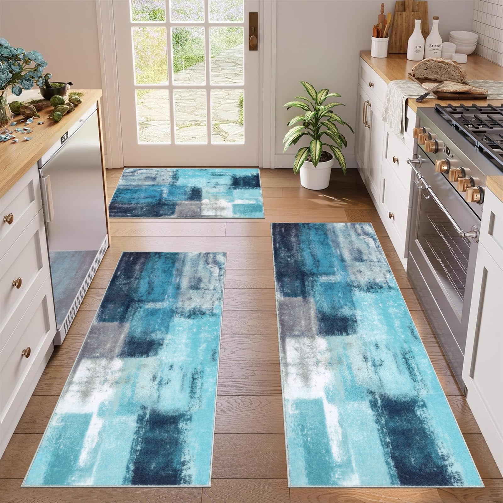 Pauwer Kitchen Mats for Floor 3 Piece Set Non Slip Kitchen Rugs ...